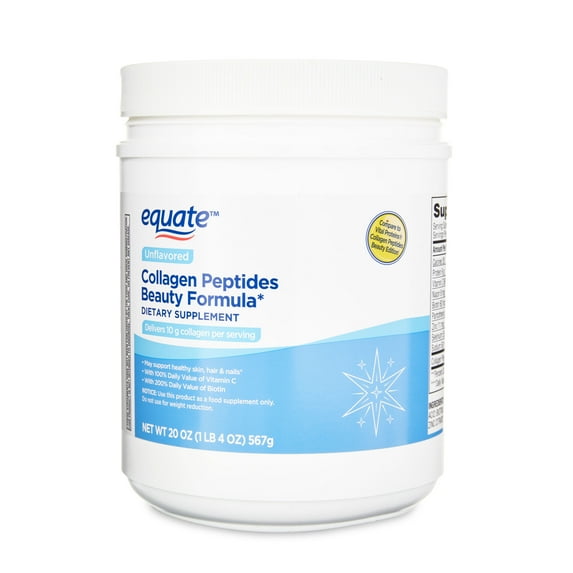 Equate Collagen Peptides Beauty Formula* Dietary Supplement, Unflavored, 10 G Collagen, 20 oz ...