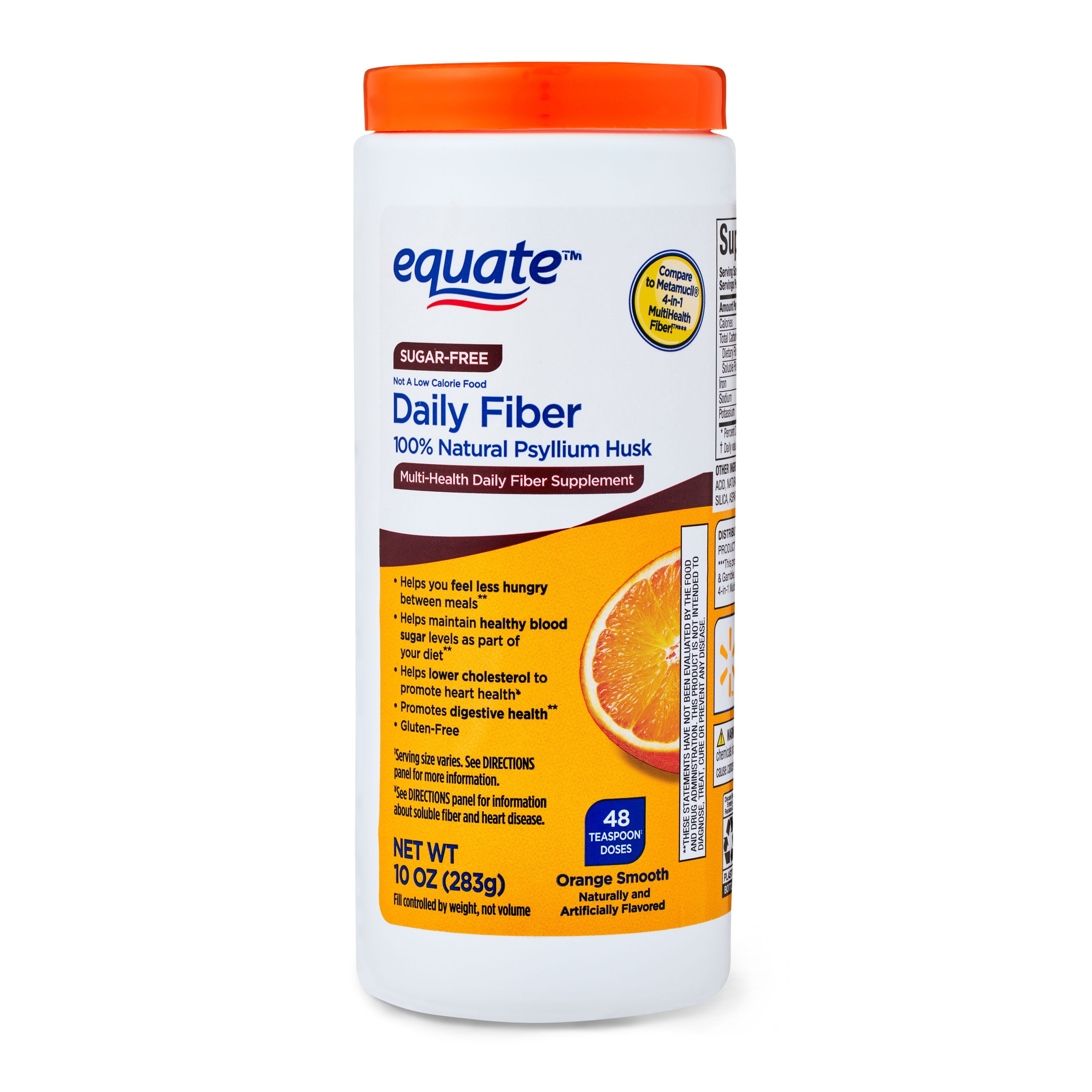 Equate Daily Fiber Supplement, Psyllium Husk Fiber Powder, Sugar-Free ...
