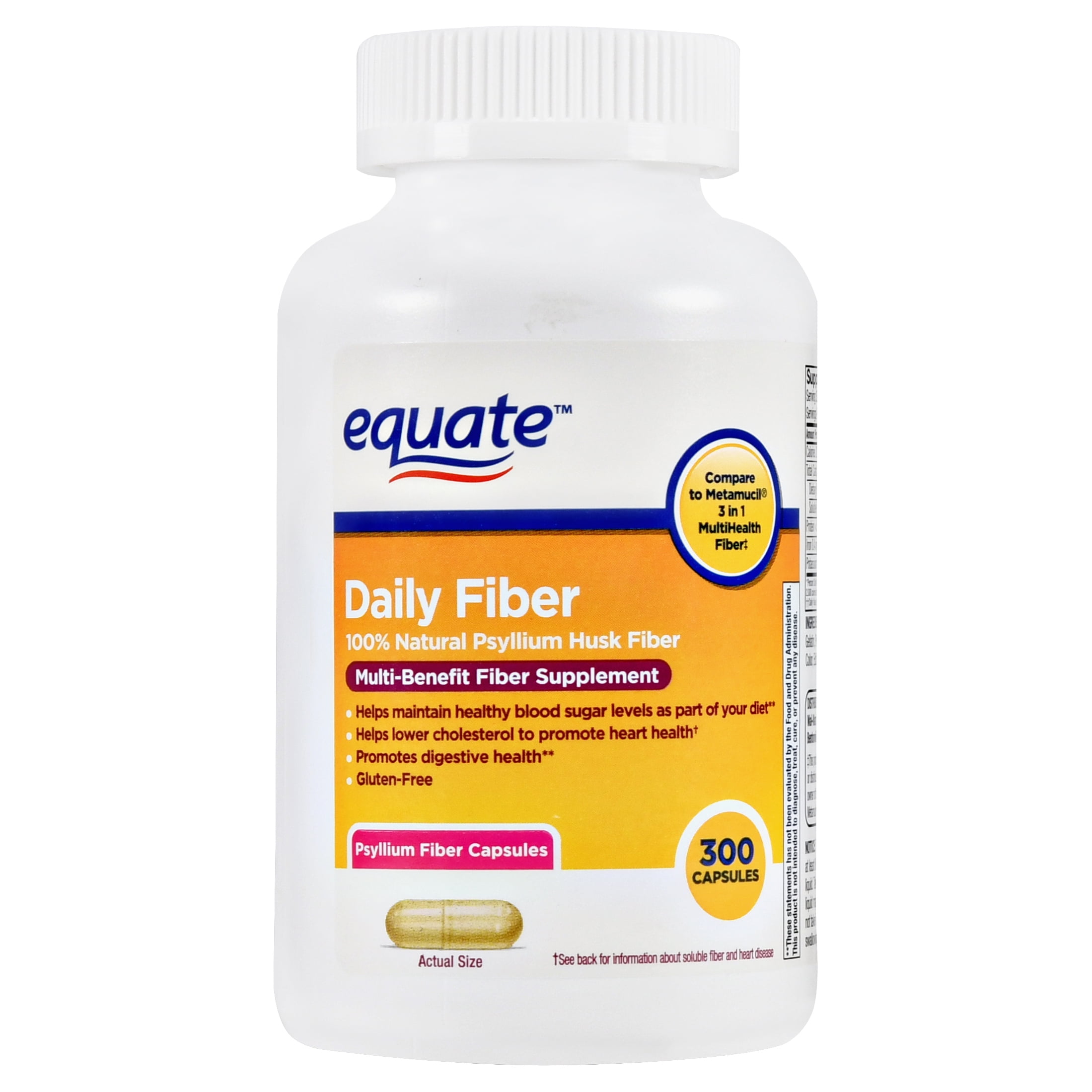 Equate Daily Multi-Benefit Psyllium Fiber Capsules, 300 Ct HSA/FSA ...