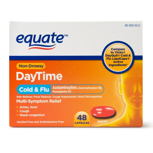 Equate DayTime Cold & Flu Multi-Symptom Relief Softgels, 48 Ct ...