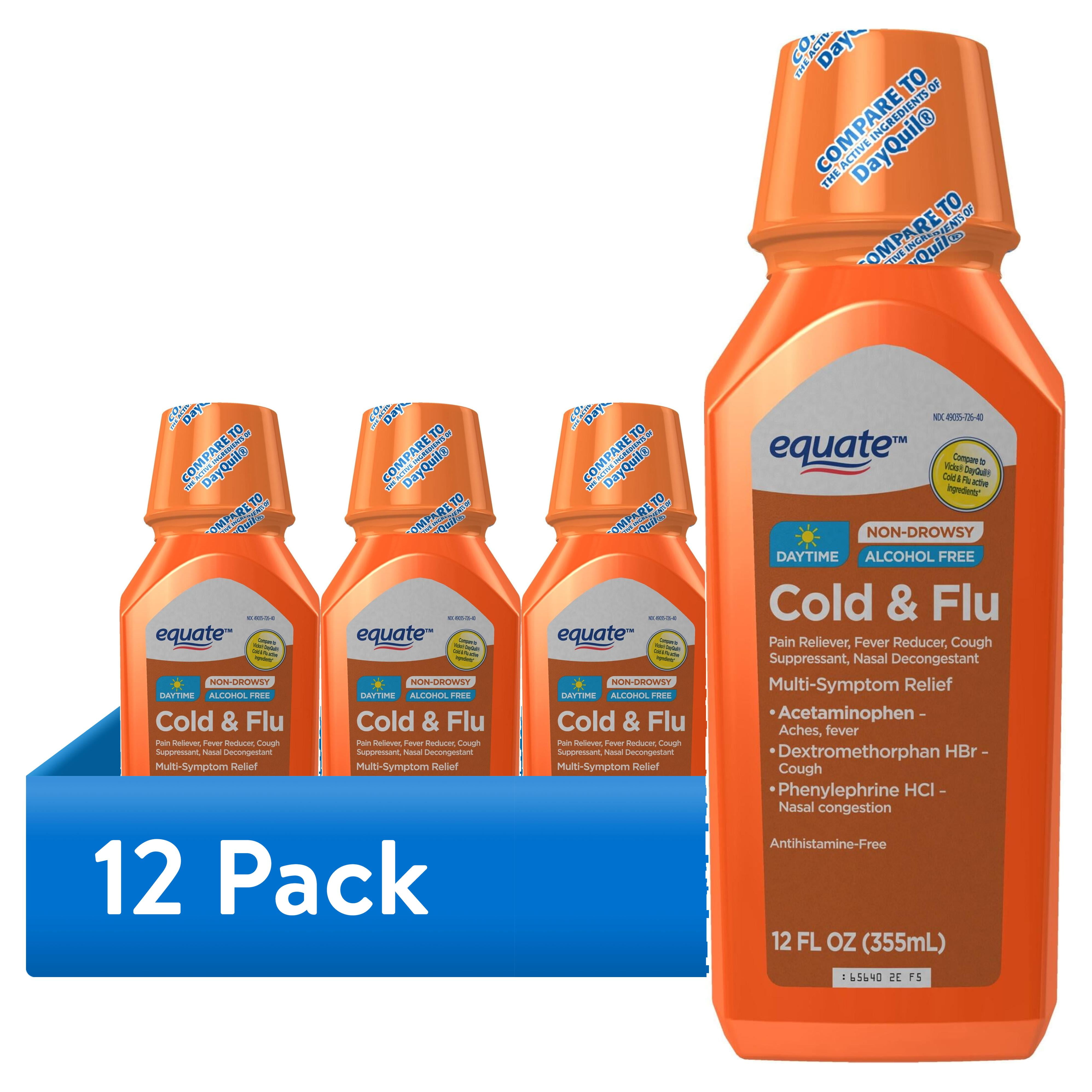 (12 pack) Equate Daytime Cold and Flu Relief, Liquid Original Flavor ...