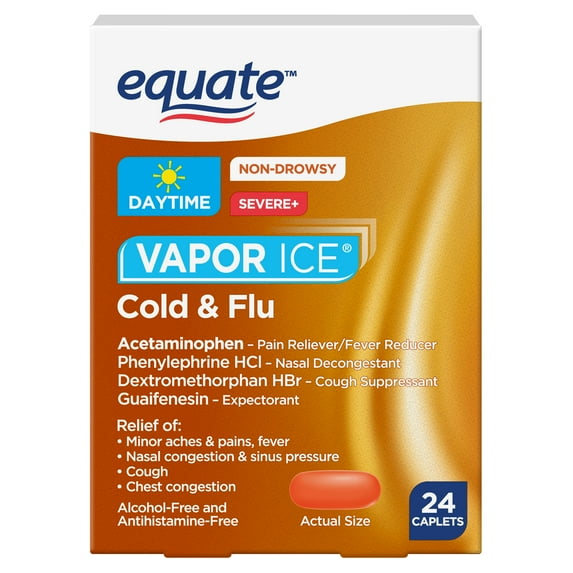 Equate Vapor Ice® Non Drowsy Daytime Cold and Flu Relief, 24 Caplets ...