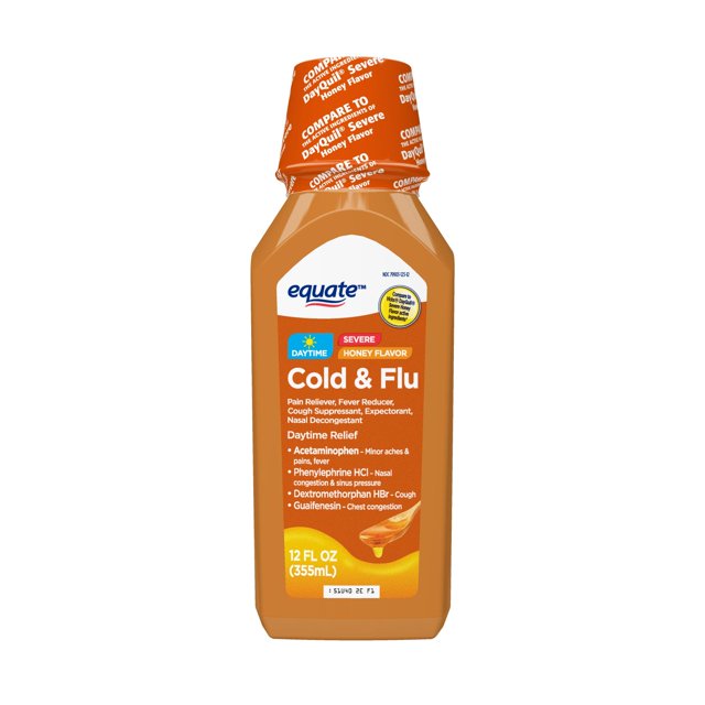 Equate Daytime Severe Cold and Flu, Honey Flavor Liquid, 12 fl oz ...
