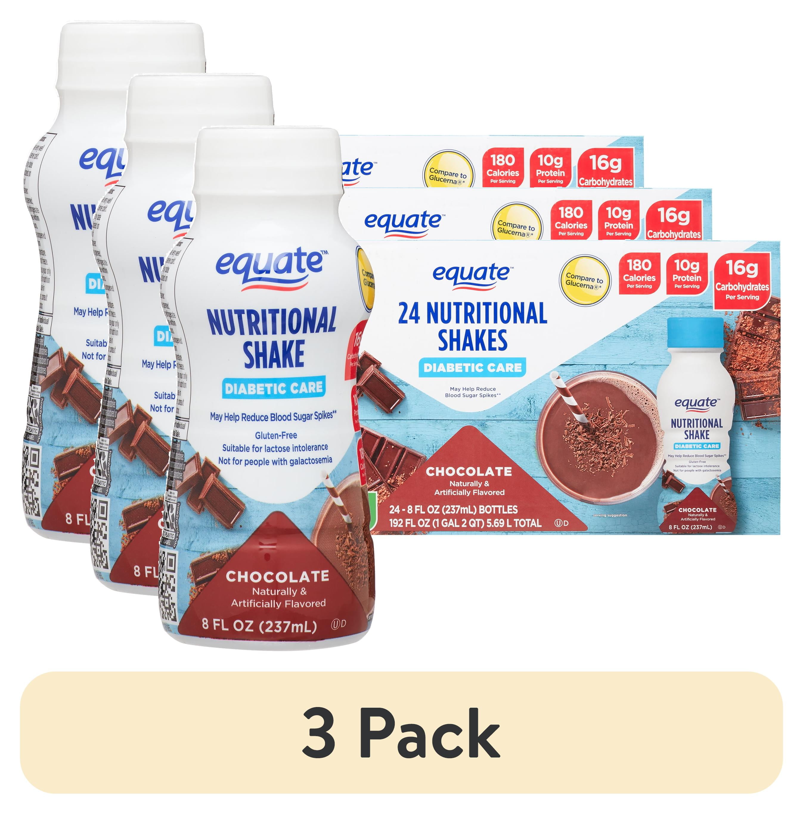 (3 pack) Equate Diabetic Care Nutritional Shakes, Chocolate, 8 fl oz ...