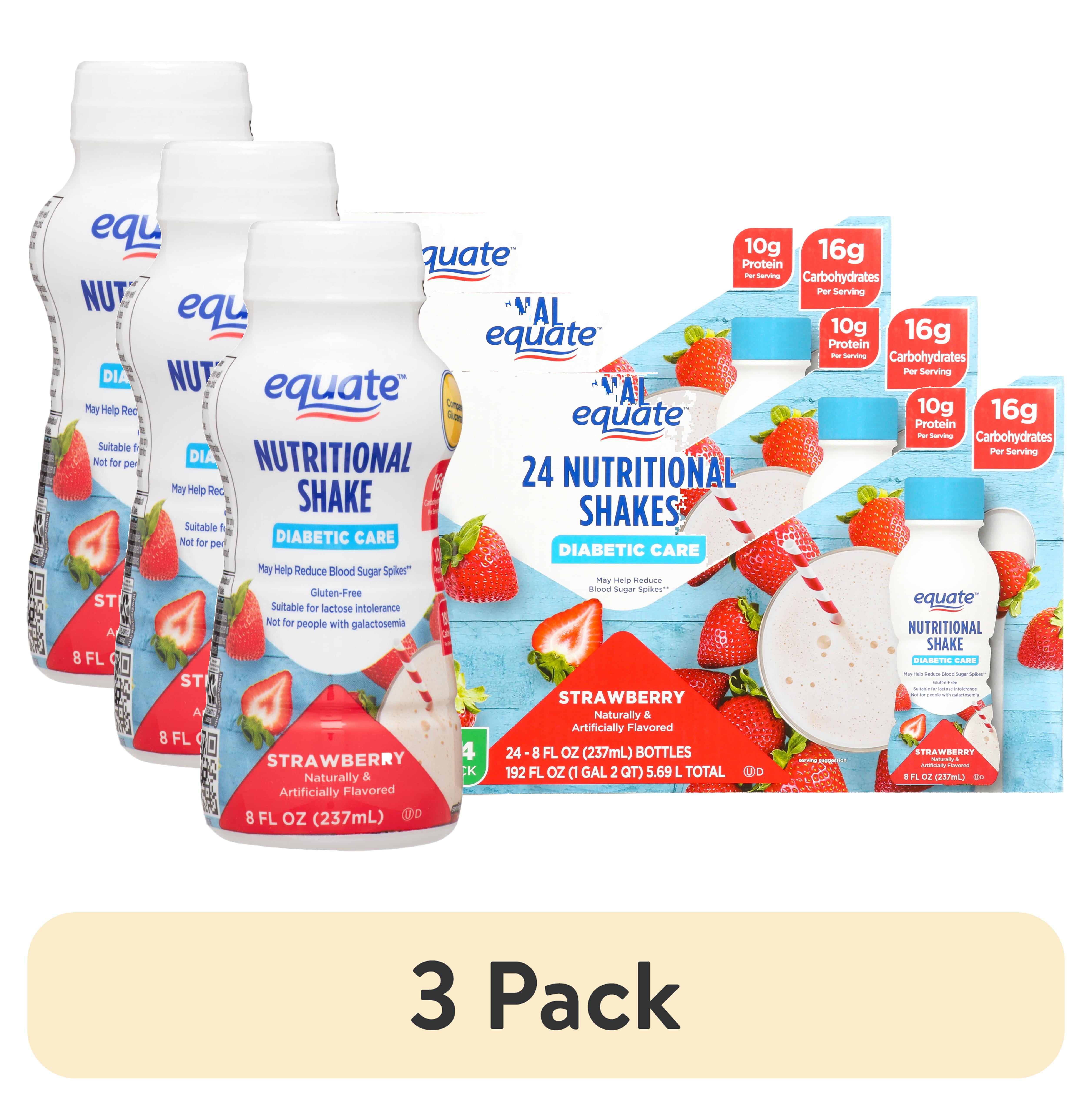 (3 pack) Equate Diabetic Care Nutritional Shakes, Strawberry, 8 fl oz ...