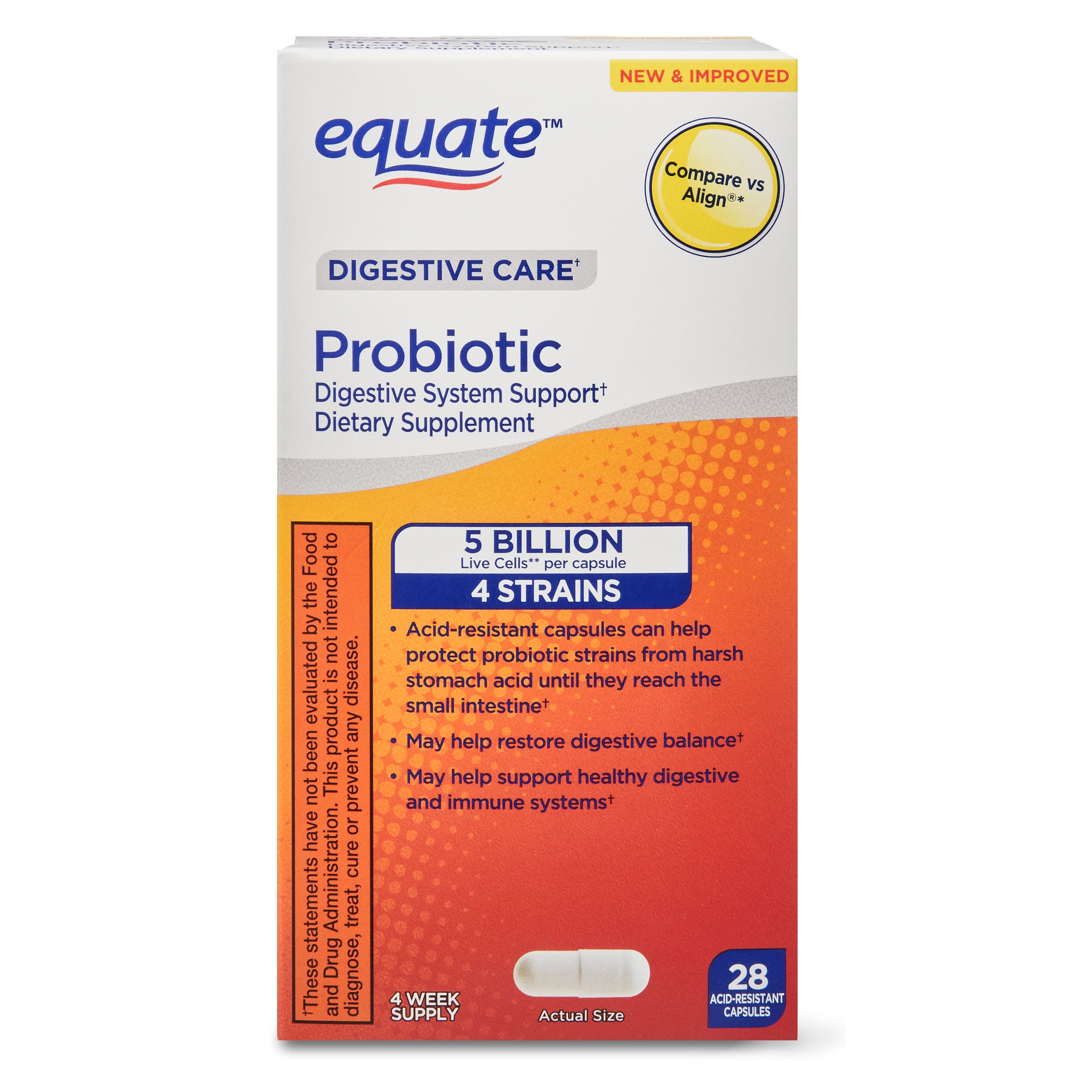 Equate Digestive Care Probiotic Capsules, 28 Count HSA/FSA Eligible ...