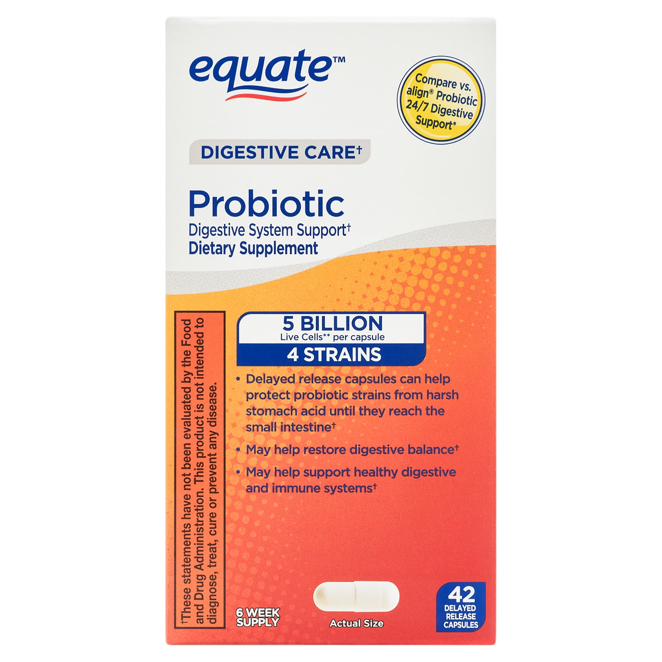 Equate Digestive Care Probiotic Capsules, 42 Count, Adult HSA/FSA ...