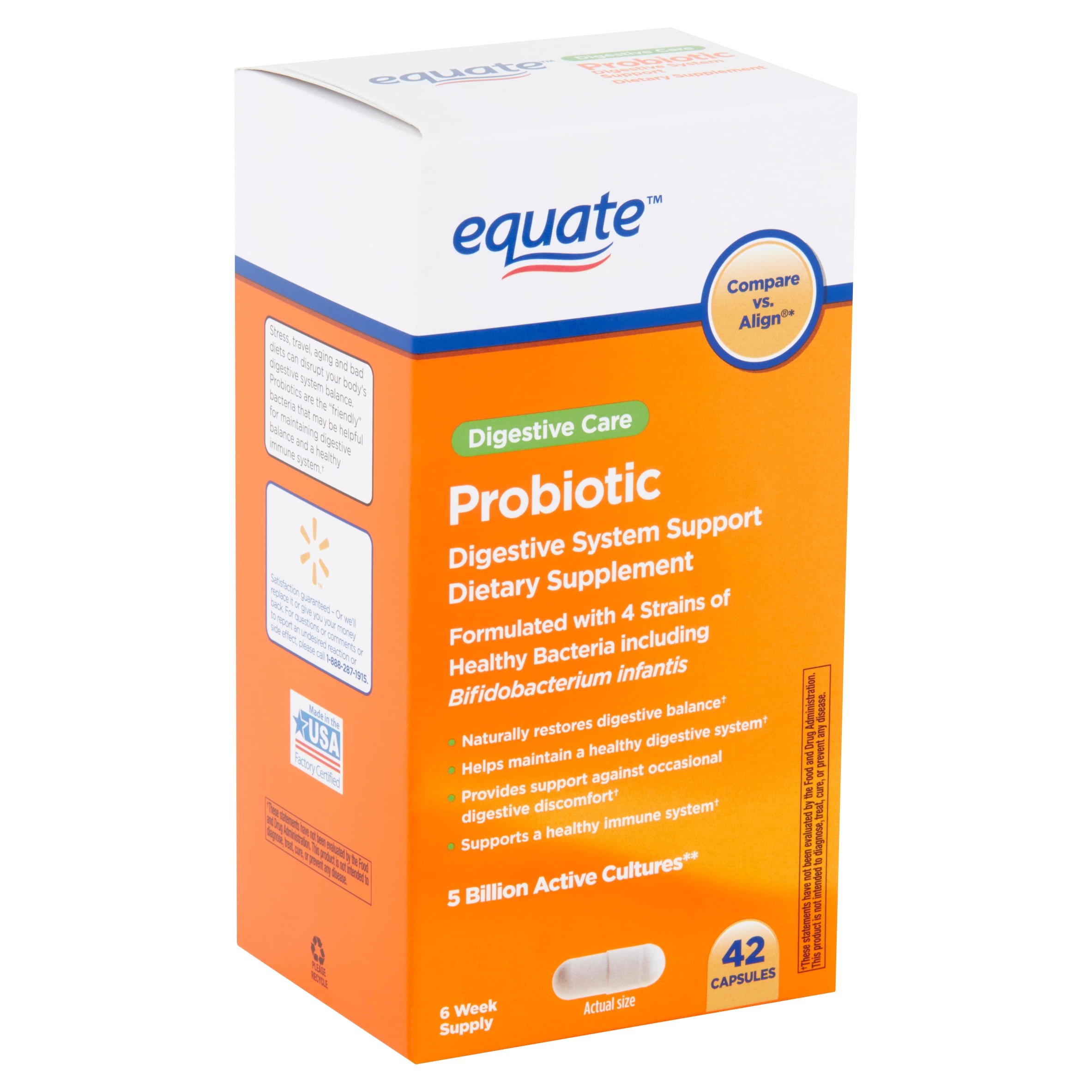 Equate Digestive Care Probiotic Capsules, 42 Count HSA/FSA Eligible ...