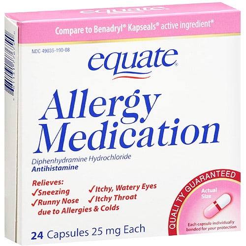 Equate: Diphenhydramine Hydrochloride Antihistamine Allergy Medication ...