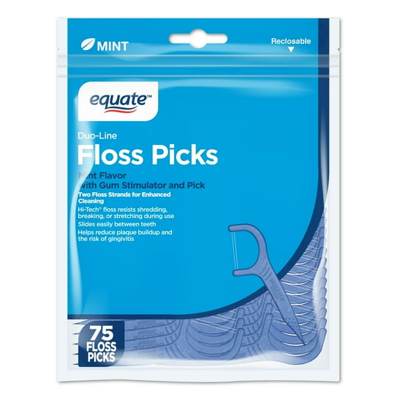Equate Duo Line Floss Picks, Mint, 75 Count HSA/FSA Eligible - Walmart.com