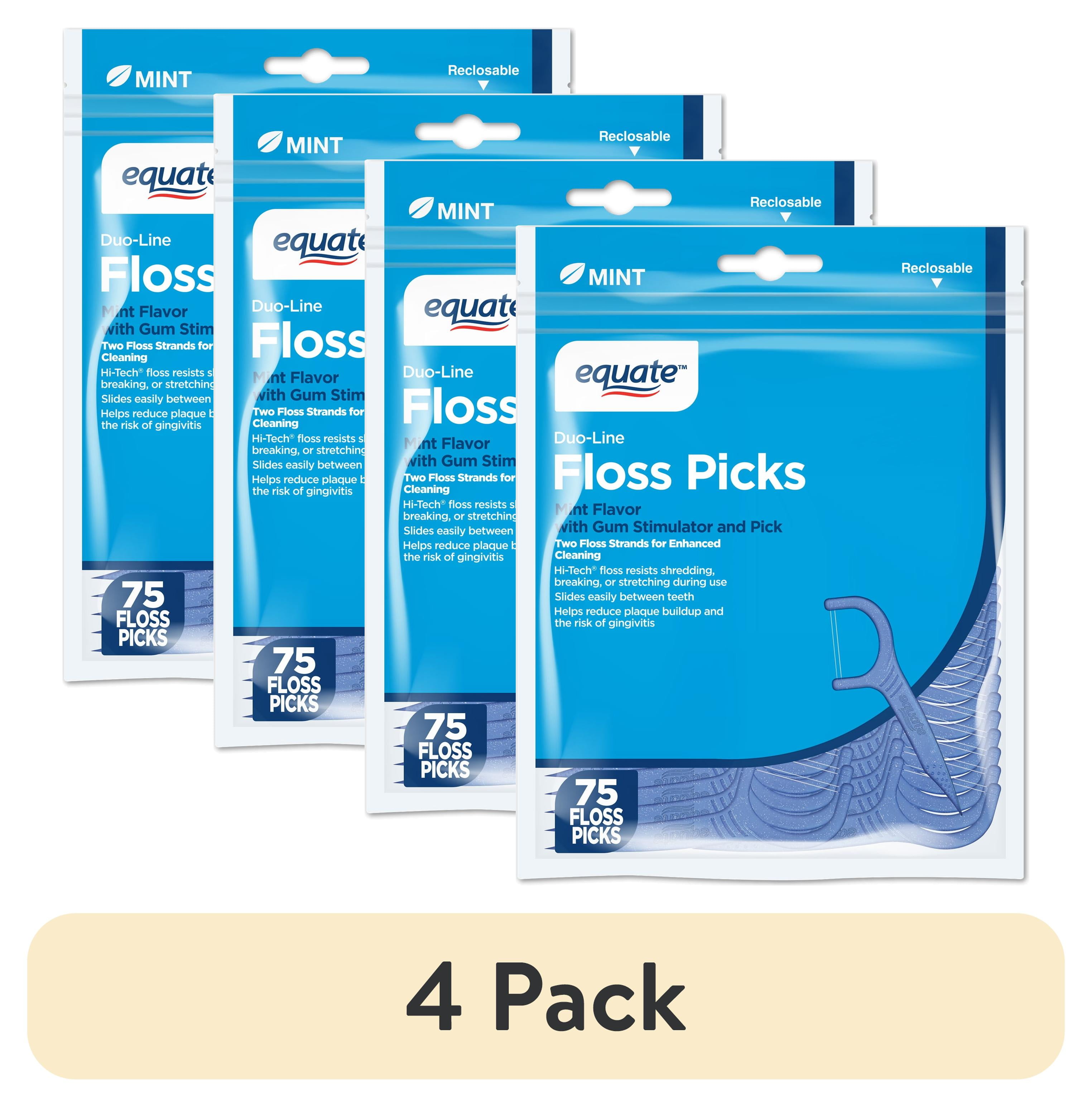(4 pack) Equate Double Line Mint Dental Floss Picks, Gum Stimulator ...