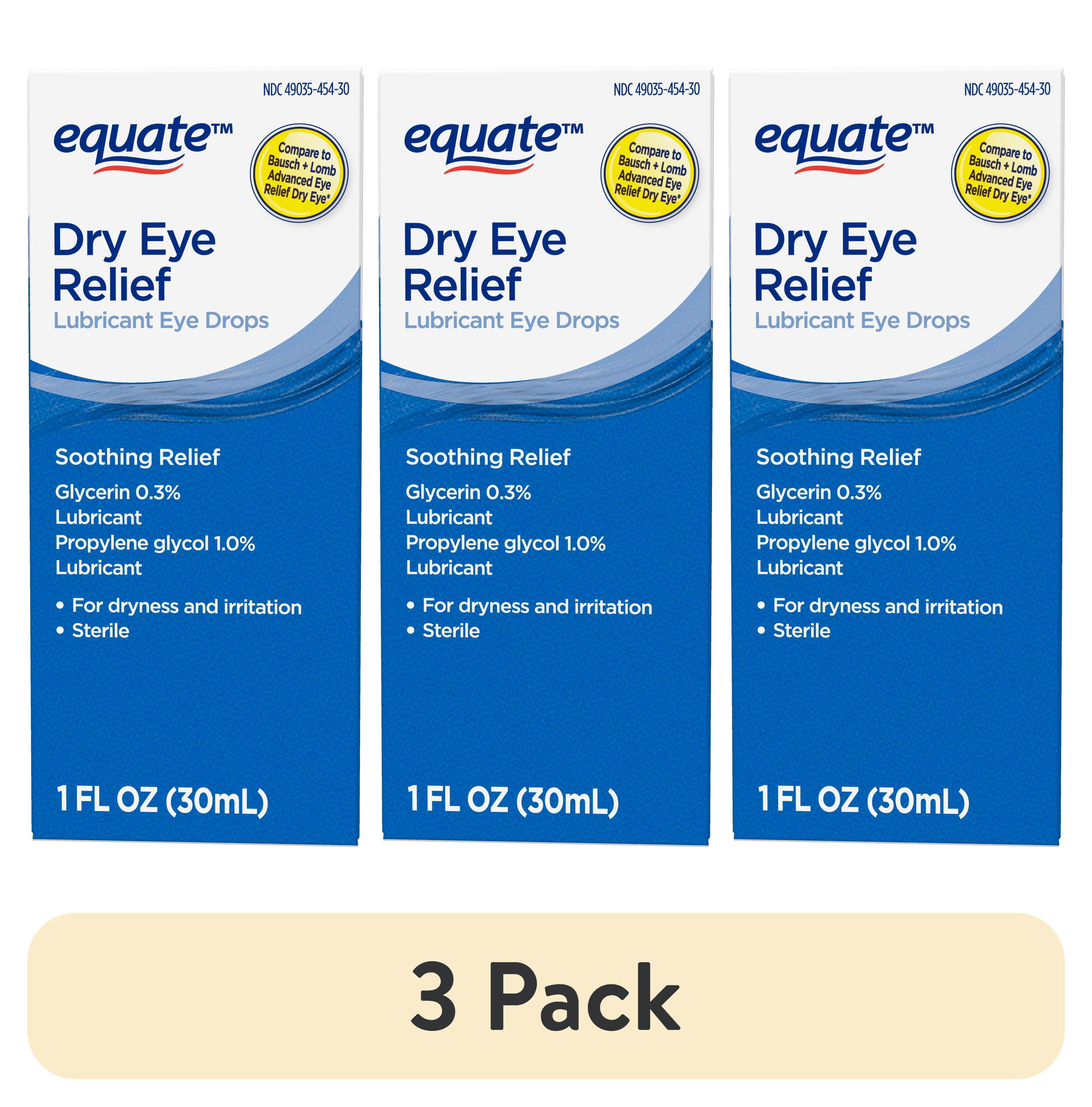 (3 pack) Equate Dry Eye Relief Lubricant Eye Drops, 1 fl oz - Walmart.com
