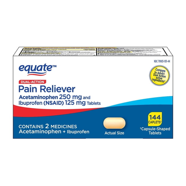 Equate Dual-Action Acetaminophen & Ibuprofen Pain Reliever Caplets, 144 ...