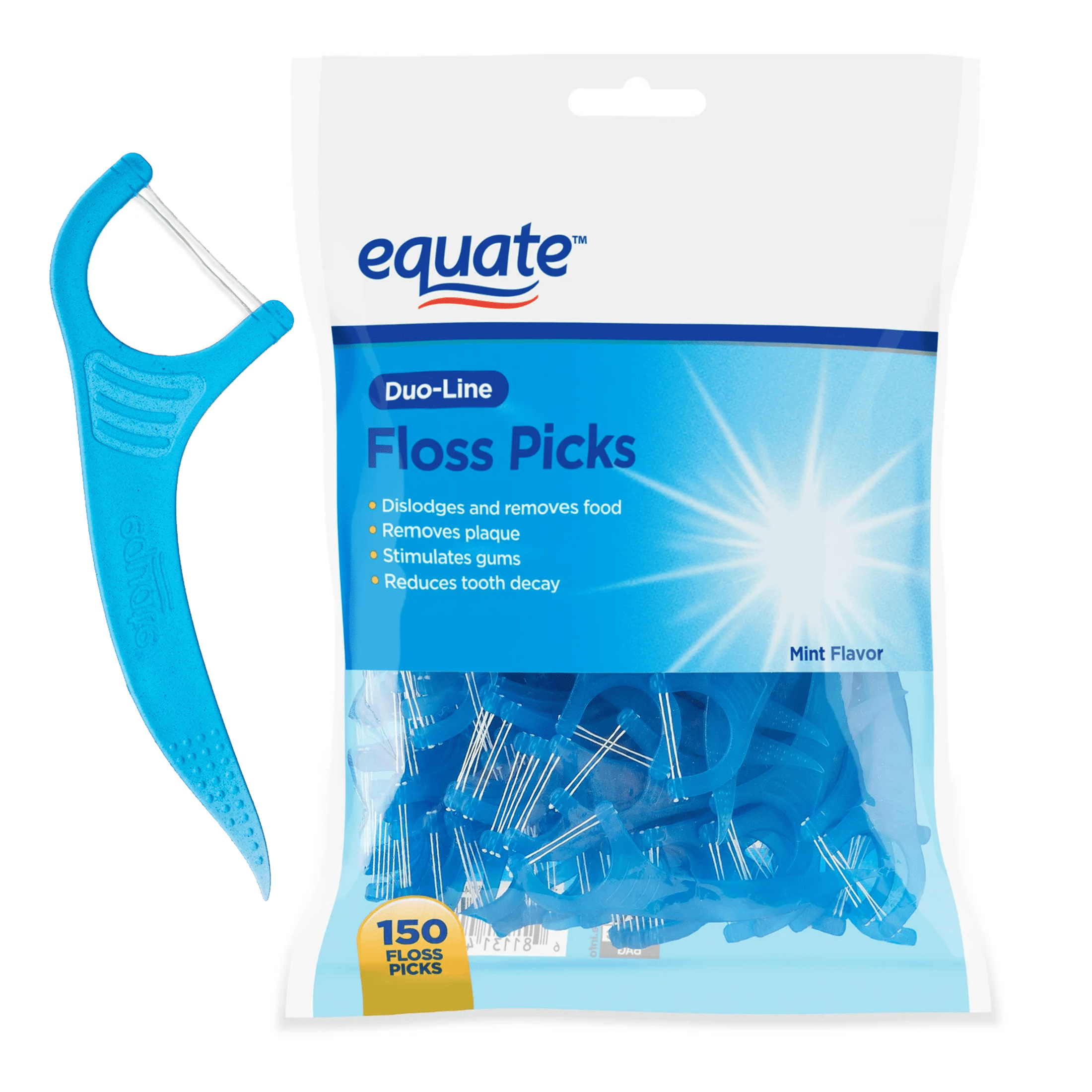 Brandclub - Equate Duo-Line Floss Picks, Mint, 150 Count