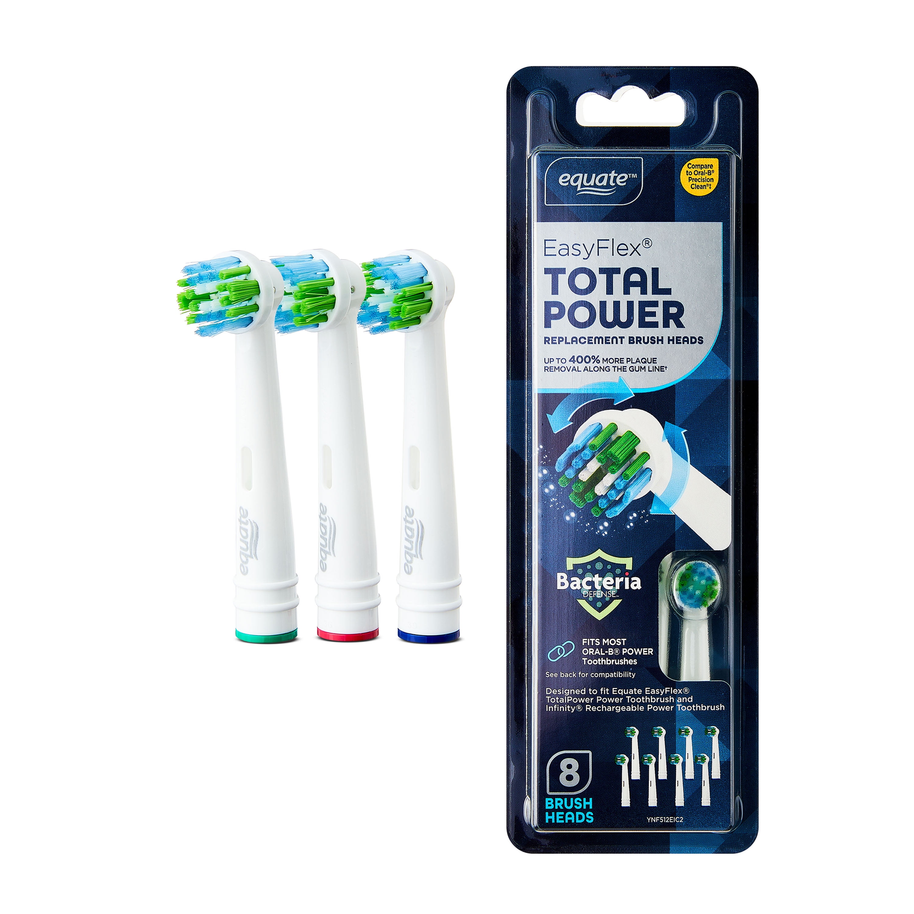 Equate Easy Flex Total Power Replacement Antibacterial Brush Heads, 8 ...