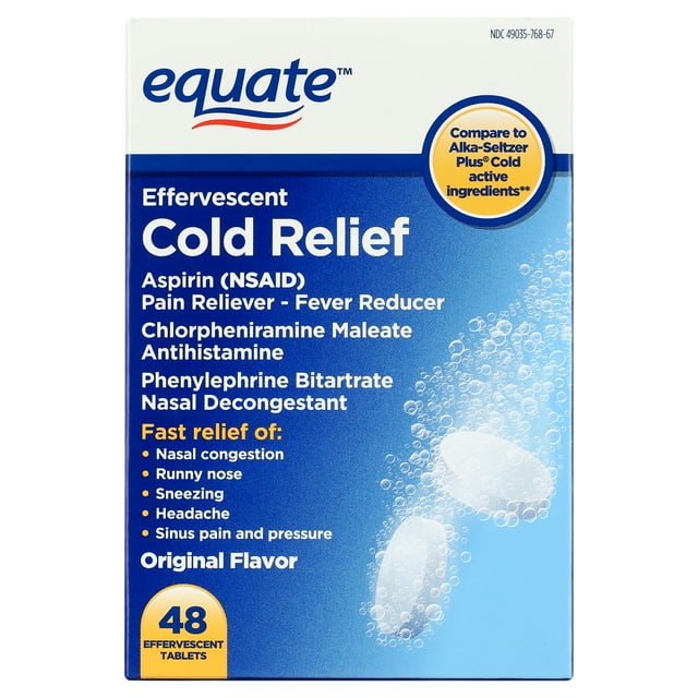 Equate Effervescent Cold Relief, 48 Tablets, Compare to Alka-Seltzer ...