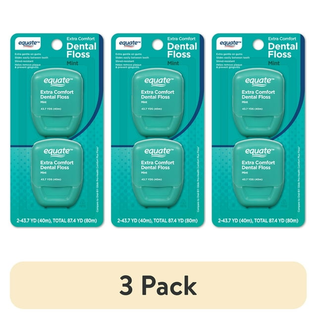 (3 pack) Equate Extra Comfort Mint Waxed Dental Floss for Adults, Shred ...