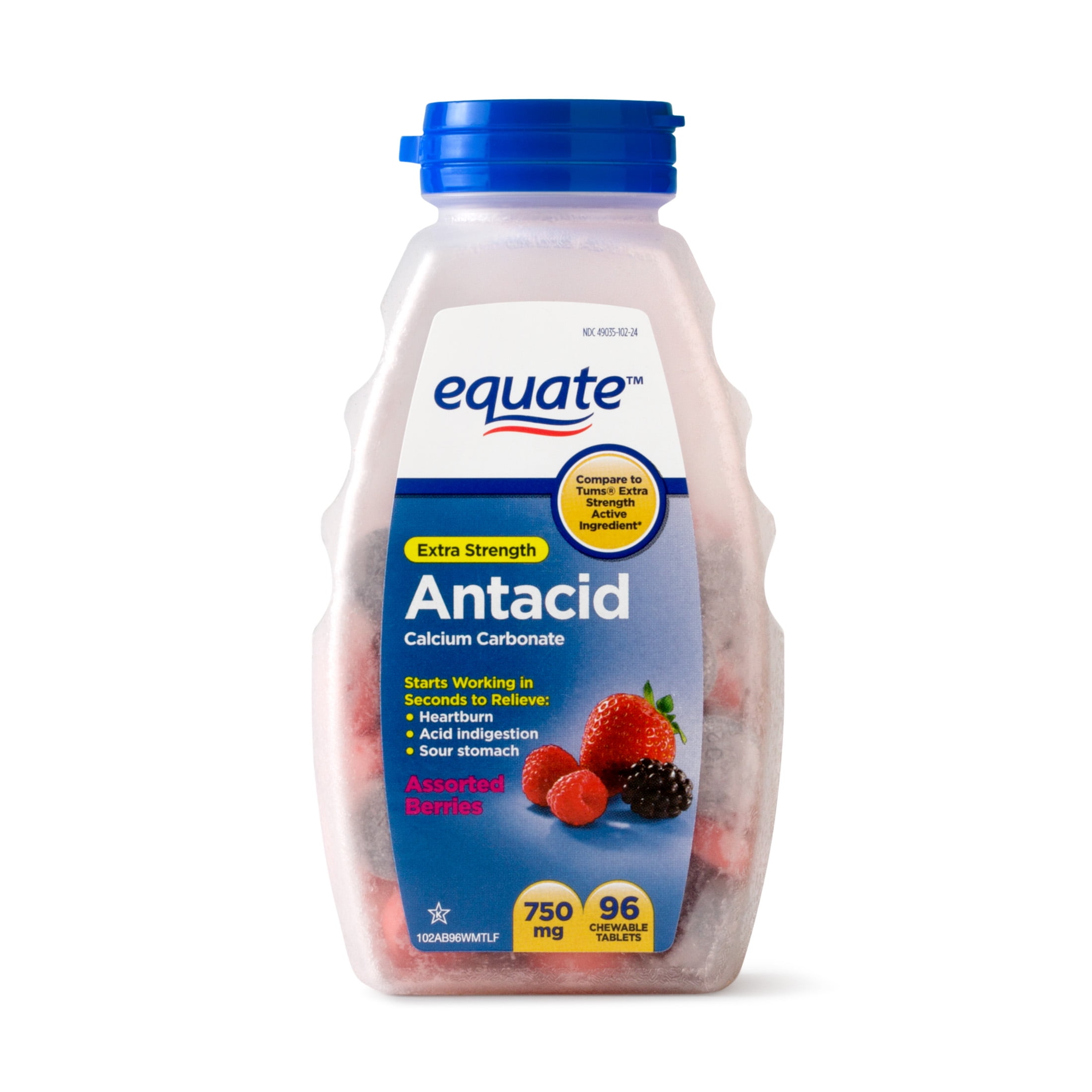 Equate Extra Strength Antacid Chewable Berry Tablets, 750 mg, 96 Ct HSA ...