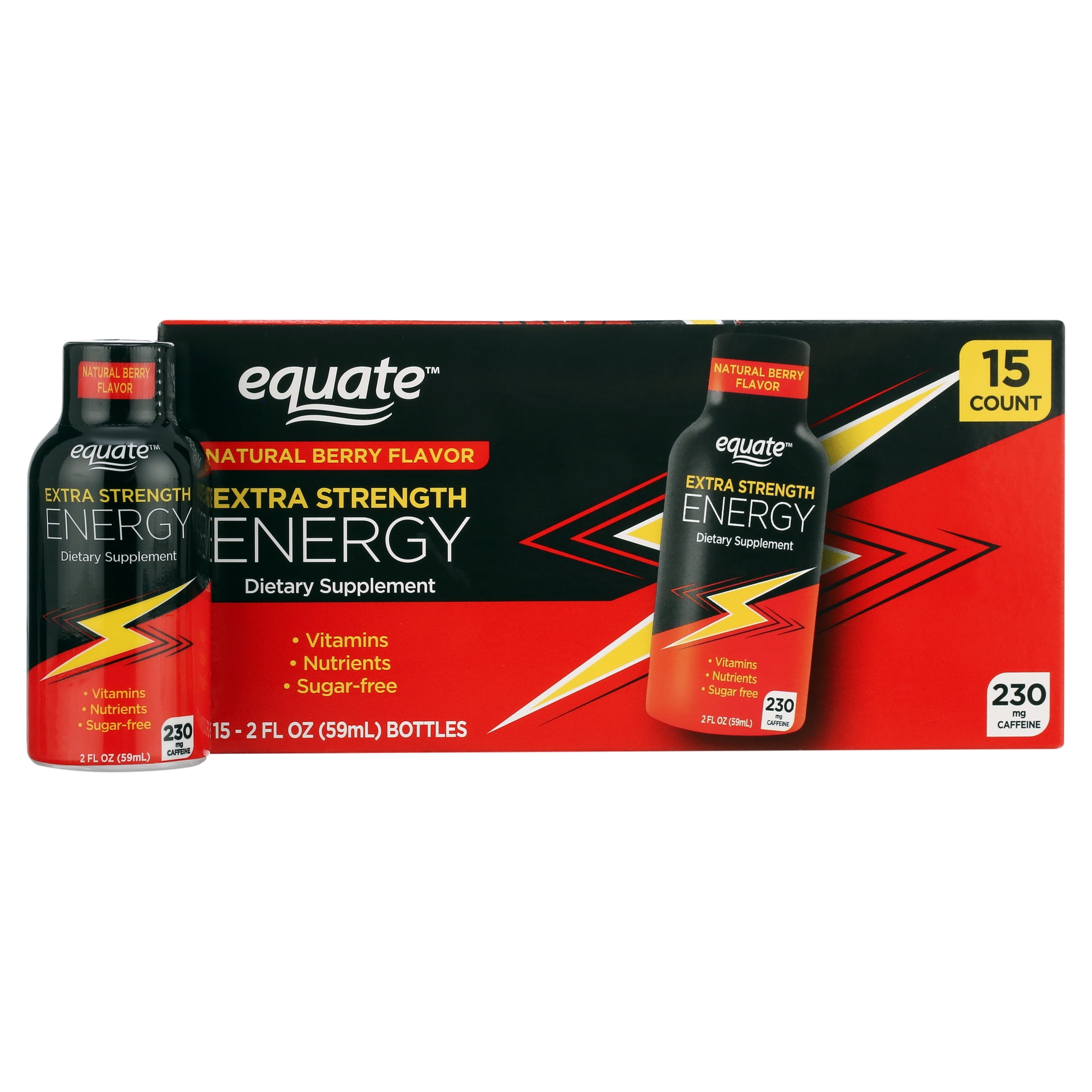 Extra Strength Energy Dietary Supplement, Caffeine 230mg, Berry Flavor ...