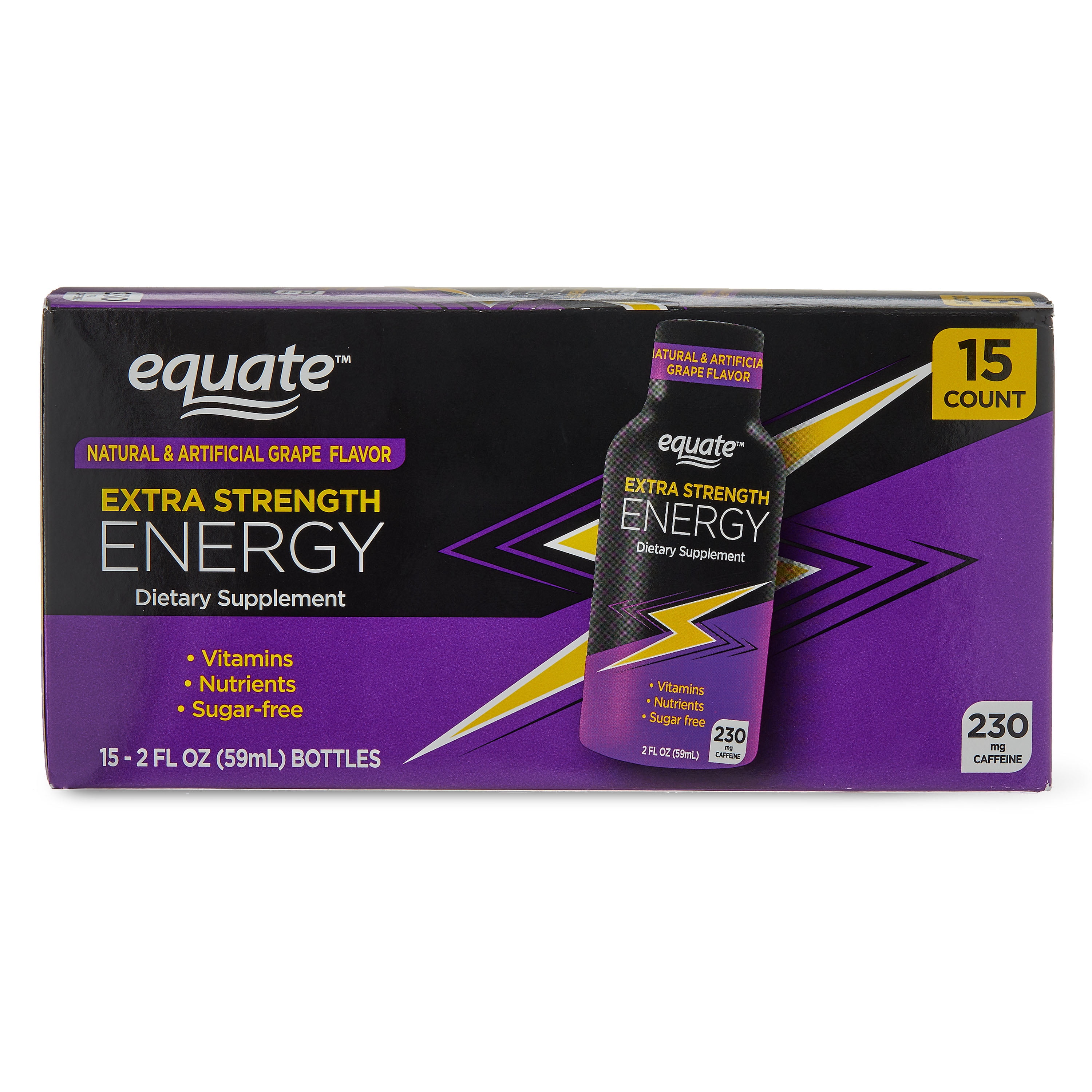Equate Extra Strength Energy Dietary Supplement, Caffeine 230mg, Grape ...