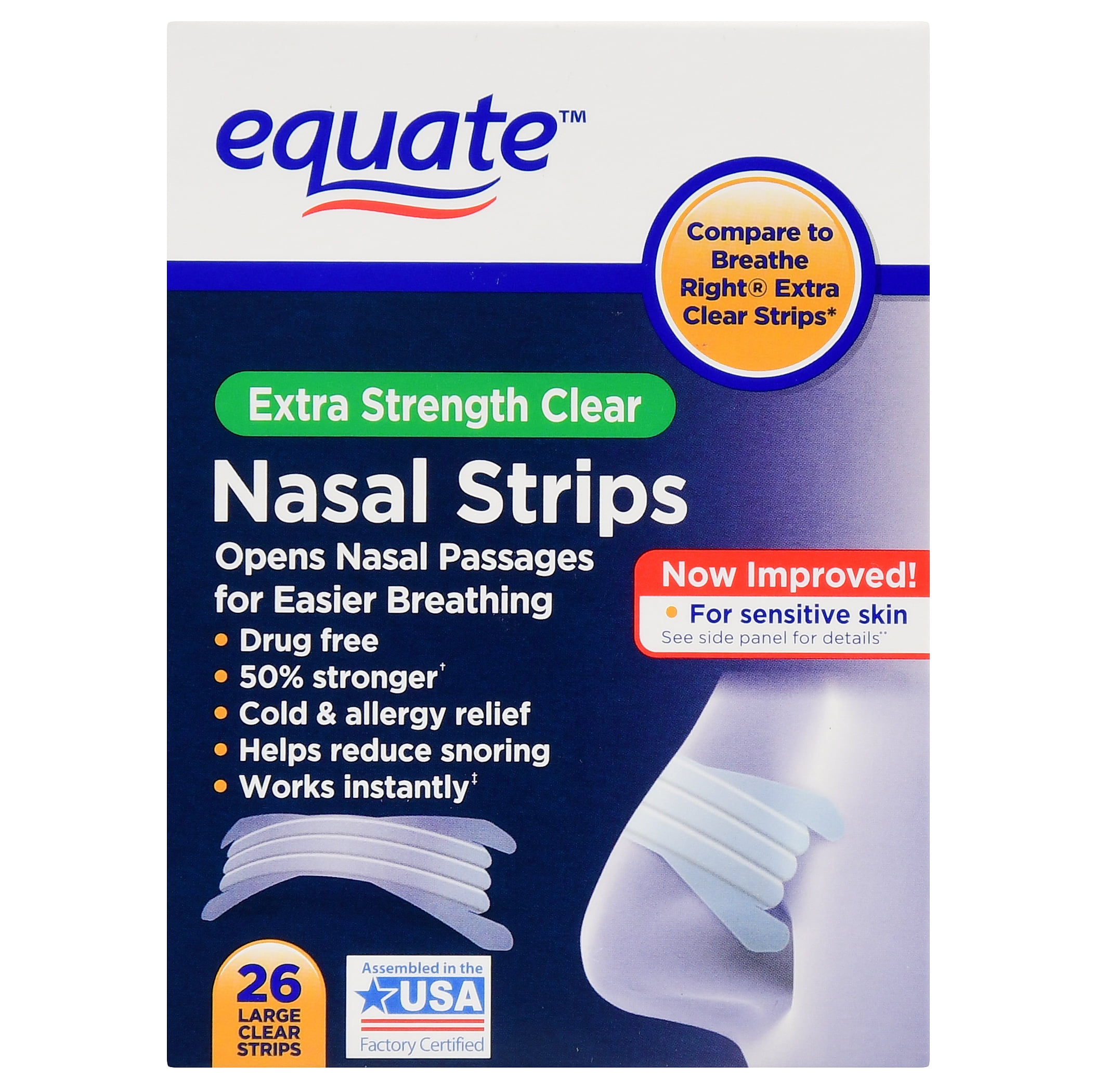 Equate Extra Strength Large Clear Nasal Strips, 26 Count HSA/FSA ...
