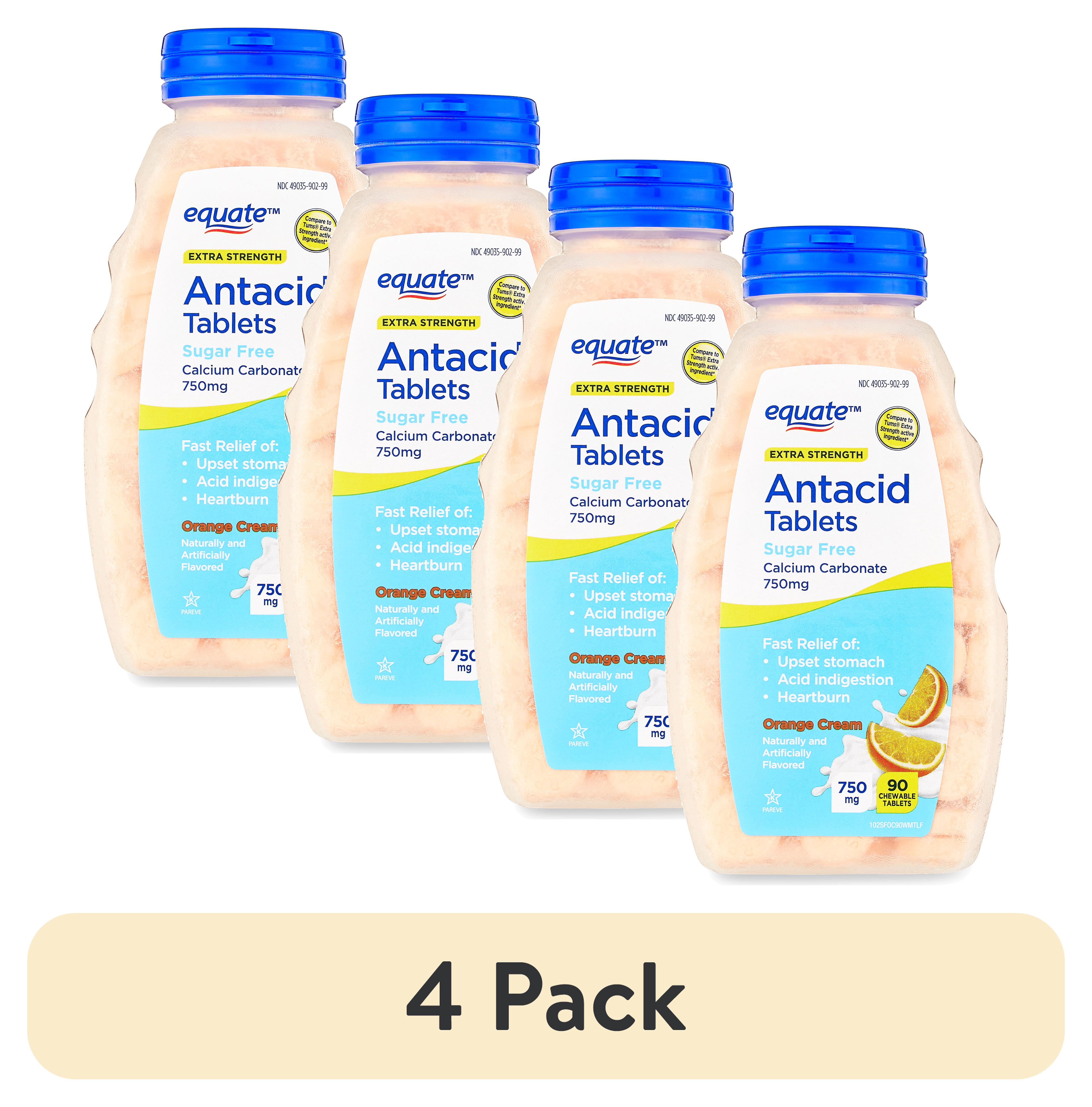 (4 pack) Equate Extra Strength Sugar-Free Antacid Chewable Tablets ...