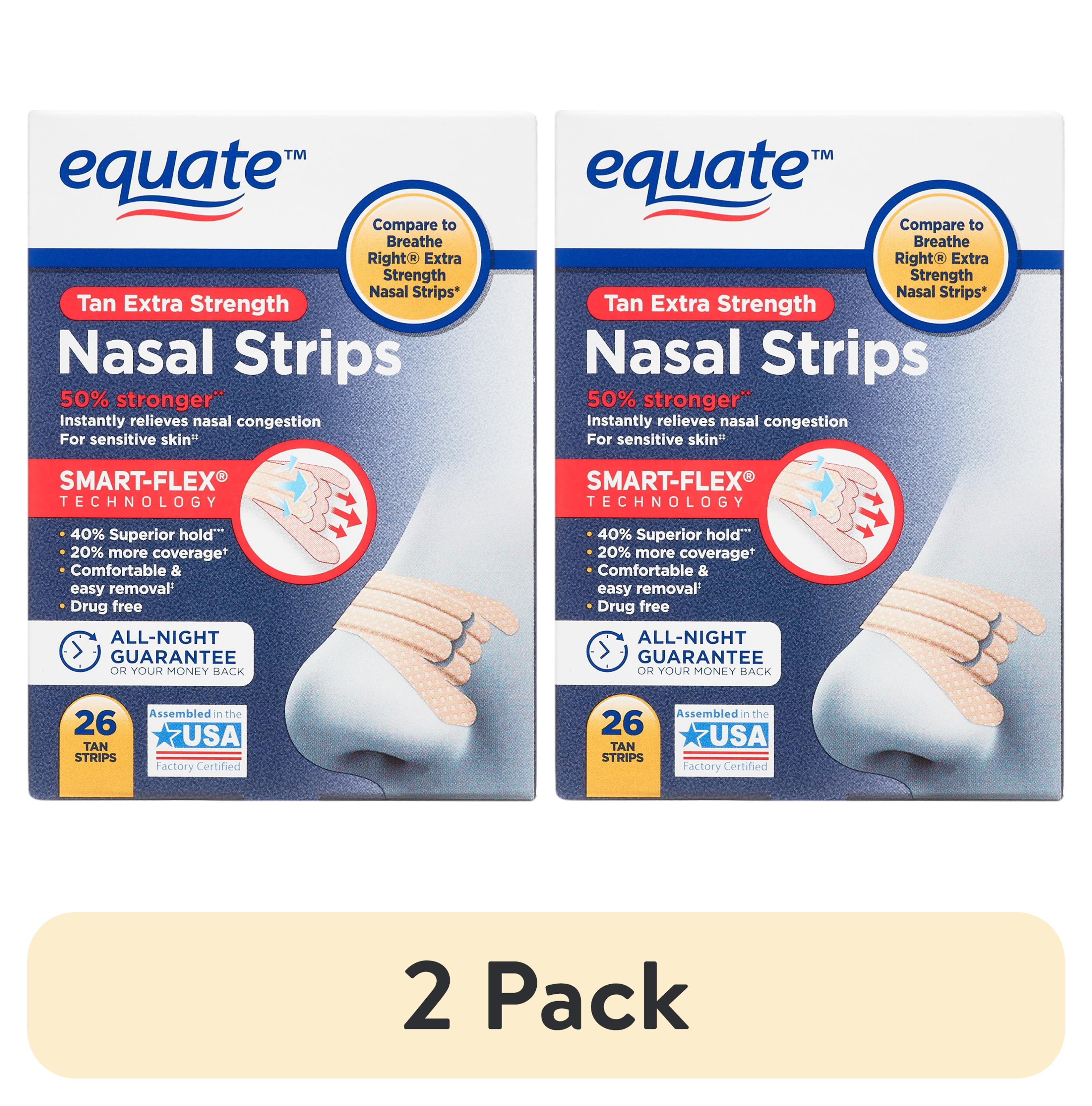 Brandclub - (2 pack) Equate Extra Strength Tan Nasal Strips, 26 Count
