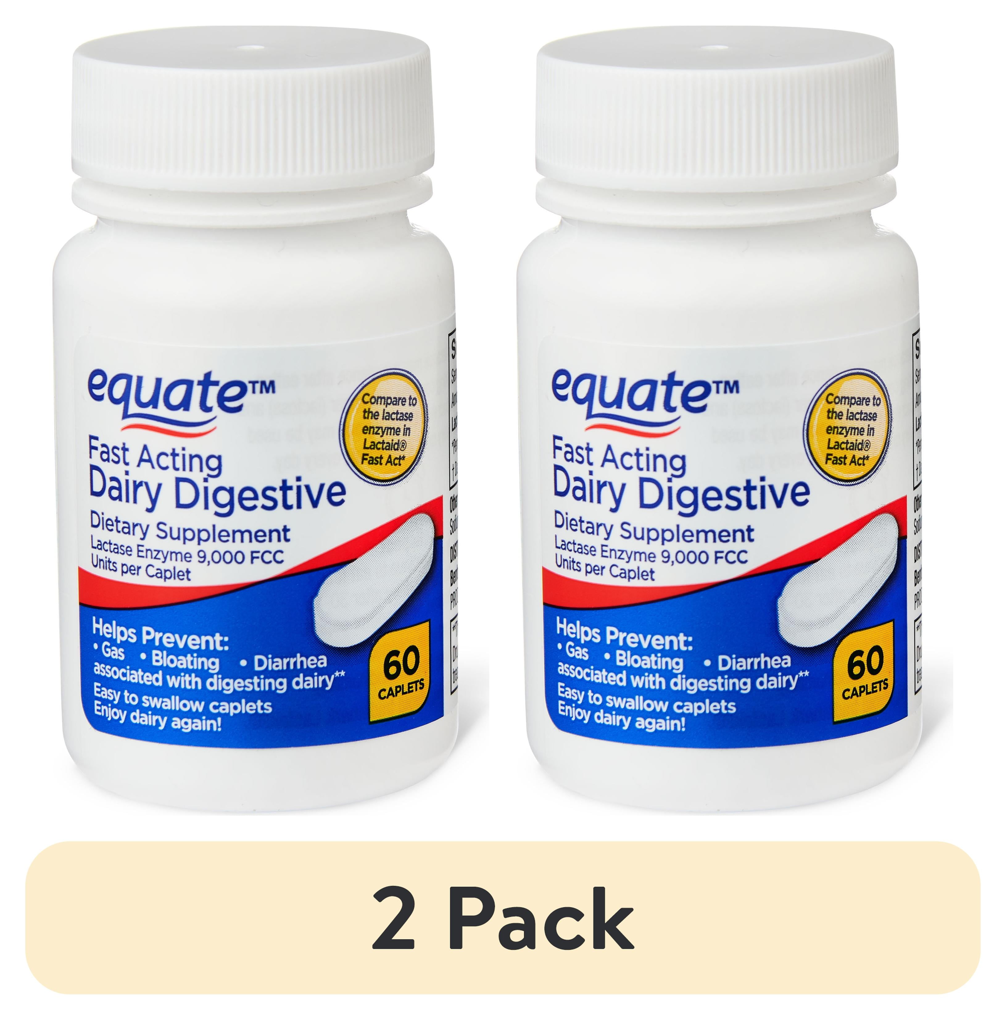 (2 pack) Equate Fast Acting Dairy Digestive Dietary Supplements, 60 ...