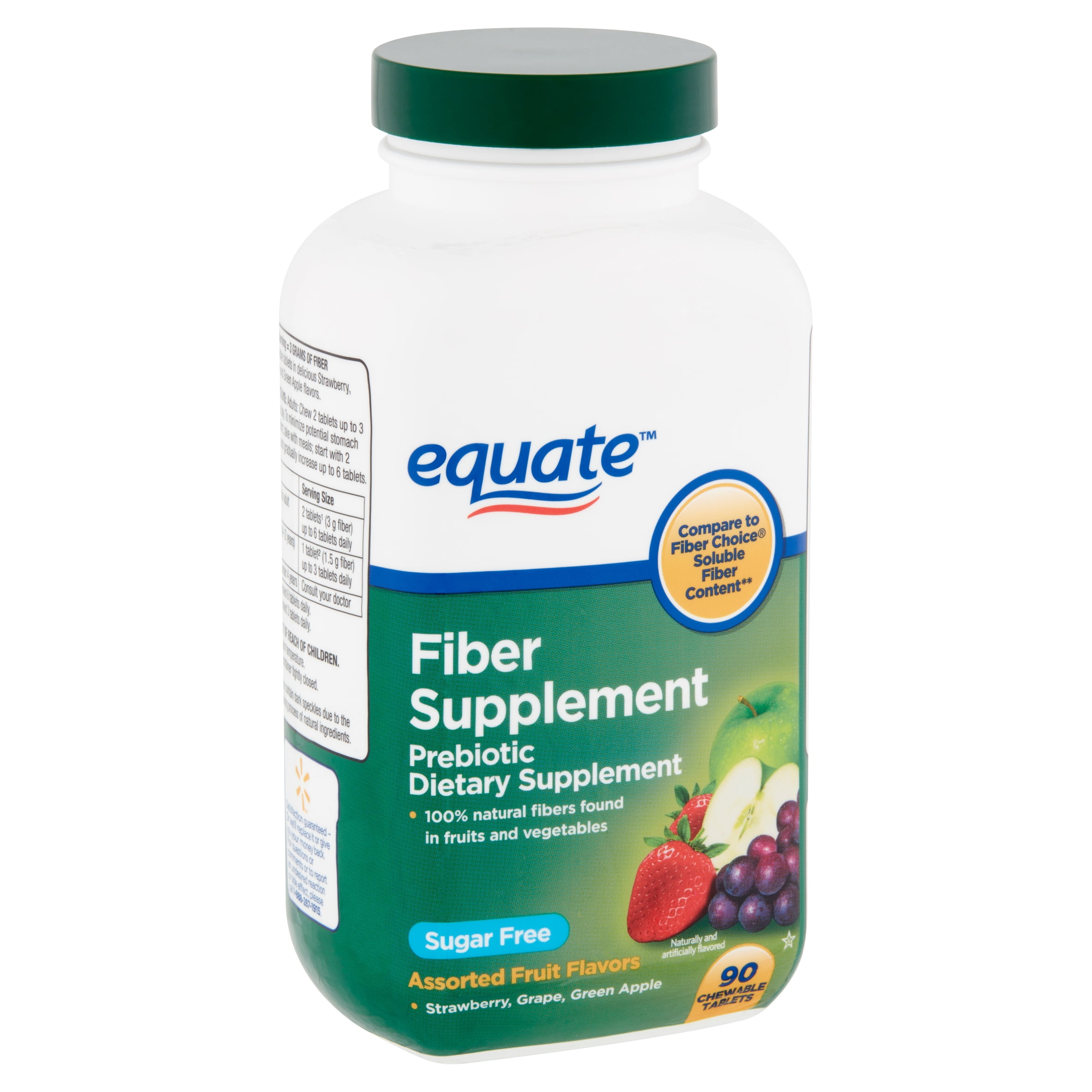 Equate Fiber Supplement Assorted Fruit Flavors Chewable Tablets, 90 ...