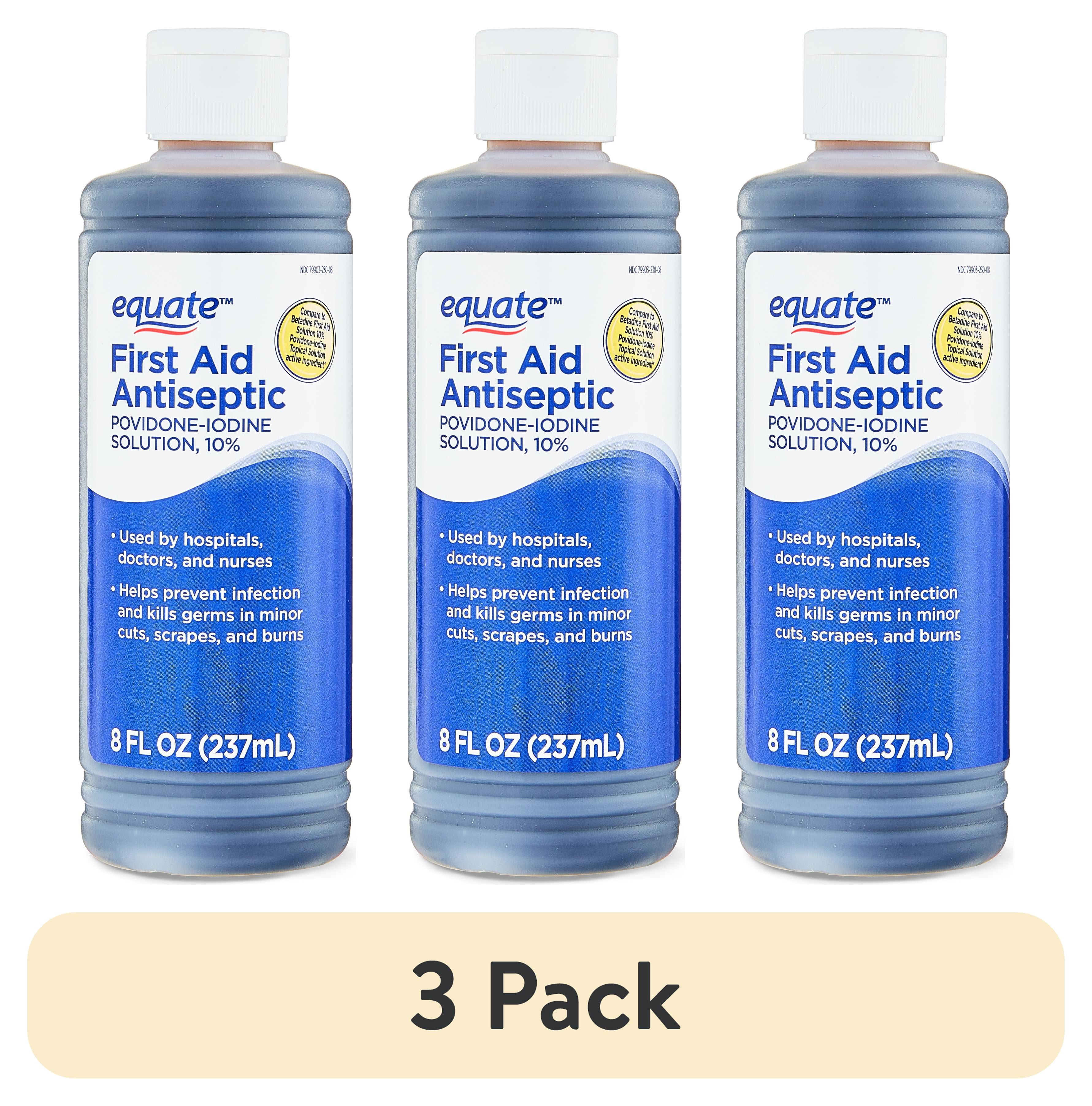 (3 pack) Equate First Aid Antiseptic Liquid Povidone-Iodine Solution 10%, 8 fl oz, Compare to ...