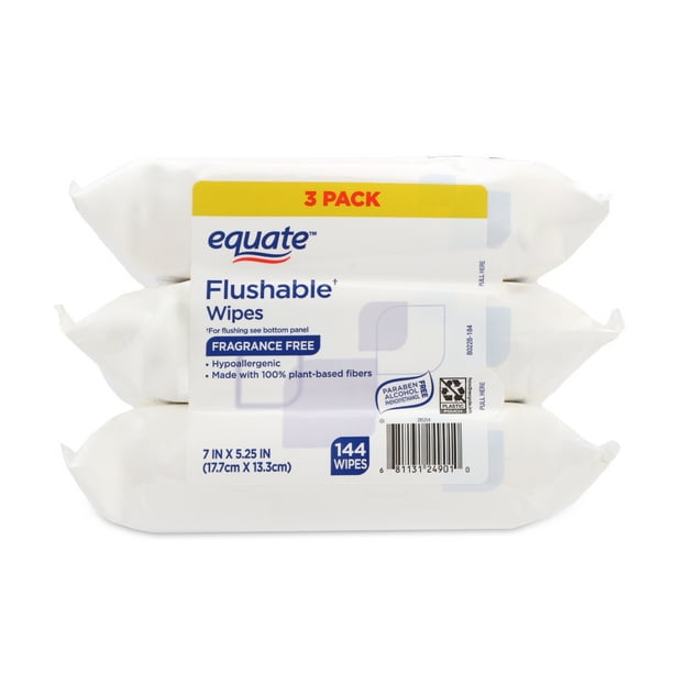 Equate Flushable Wet Wipes, Fragrance Free, 144 Wipes (3 Pack ...