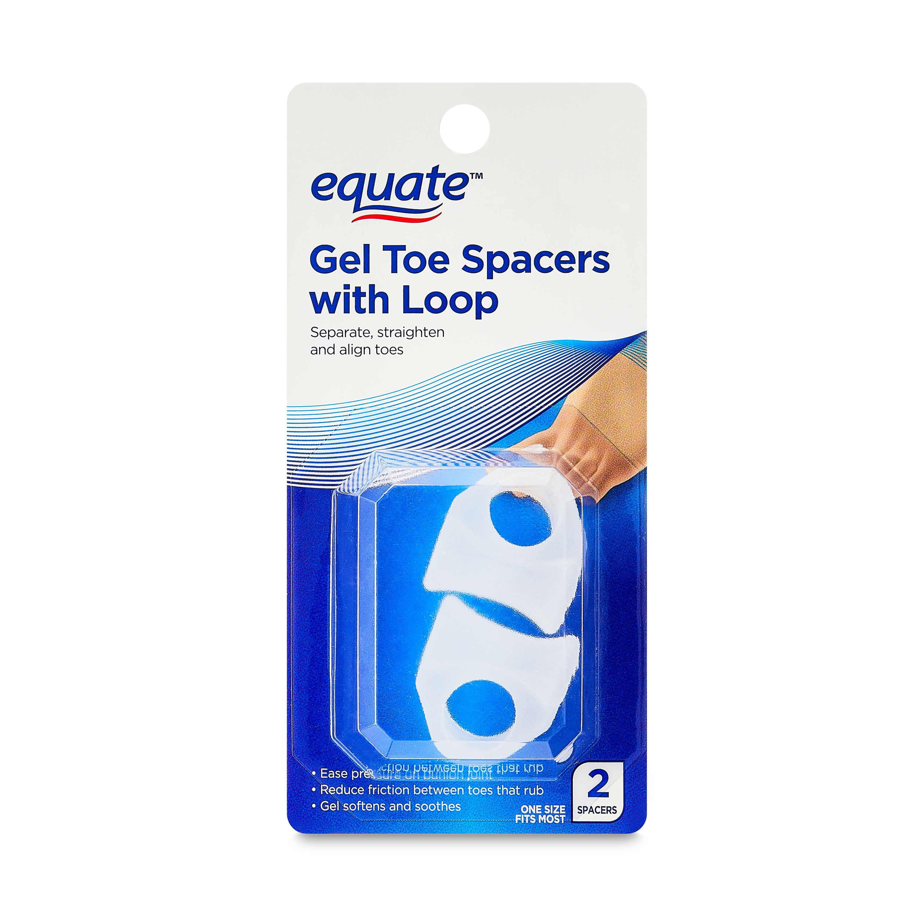 Equate Gel Toe Spacers with Loop, 2 Count, One Size, Toe Separator ...