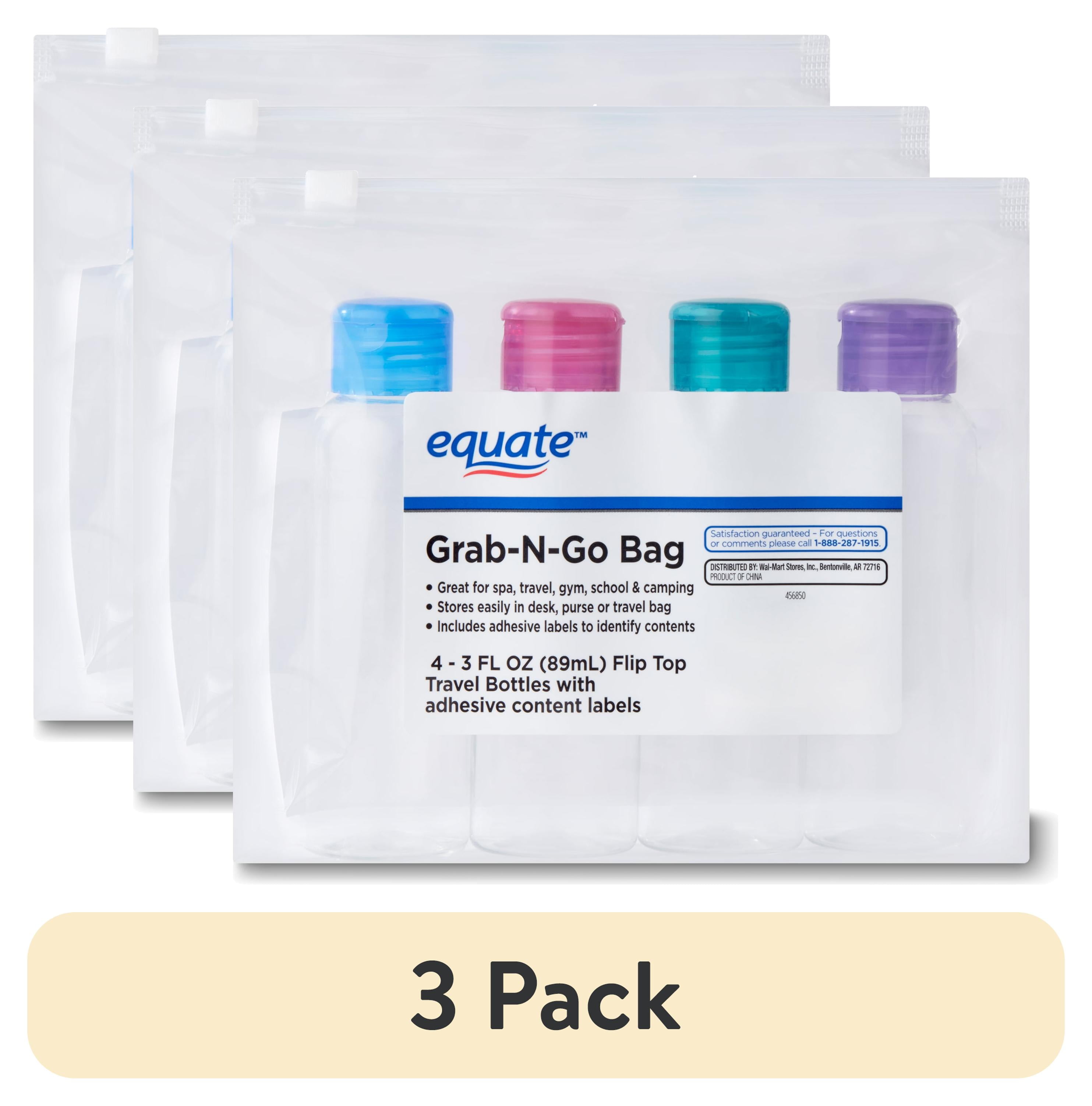 (3 pack) Equate Grab-N-Go 3 fl. oz. Flip Top Plastic Travel Bottles, 4 ...