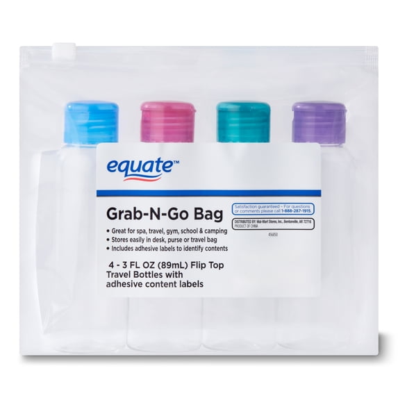 Equate Travel Bottles 3 fl oz Reusable Containers with Color-Coded Caps ...