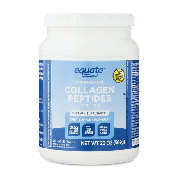 Equate Collagen Peptides Powder Unflavored 20 oz Grass Fed Hydrolyzed Bovine Type 1 & 3 Dietary ...