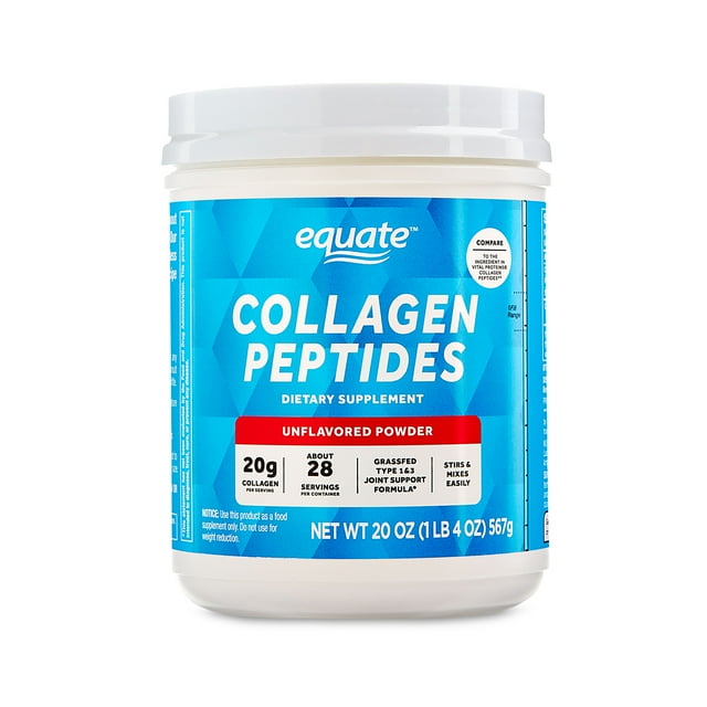 Equate Grass Fed Hydrolyzed Bovin Collagen Peptides Type 1 & 3 Dietary Supplement, Powder Form ...