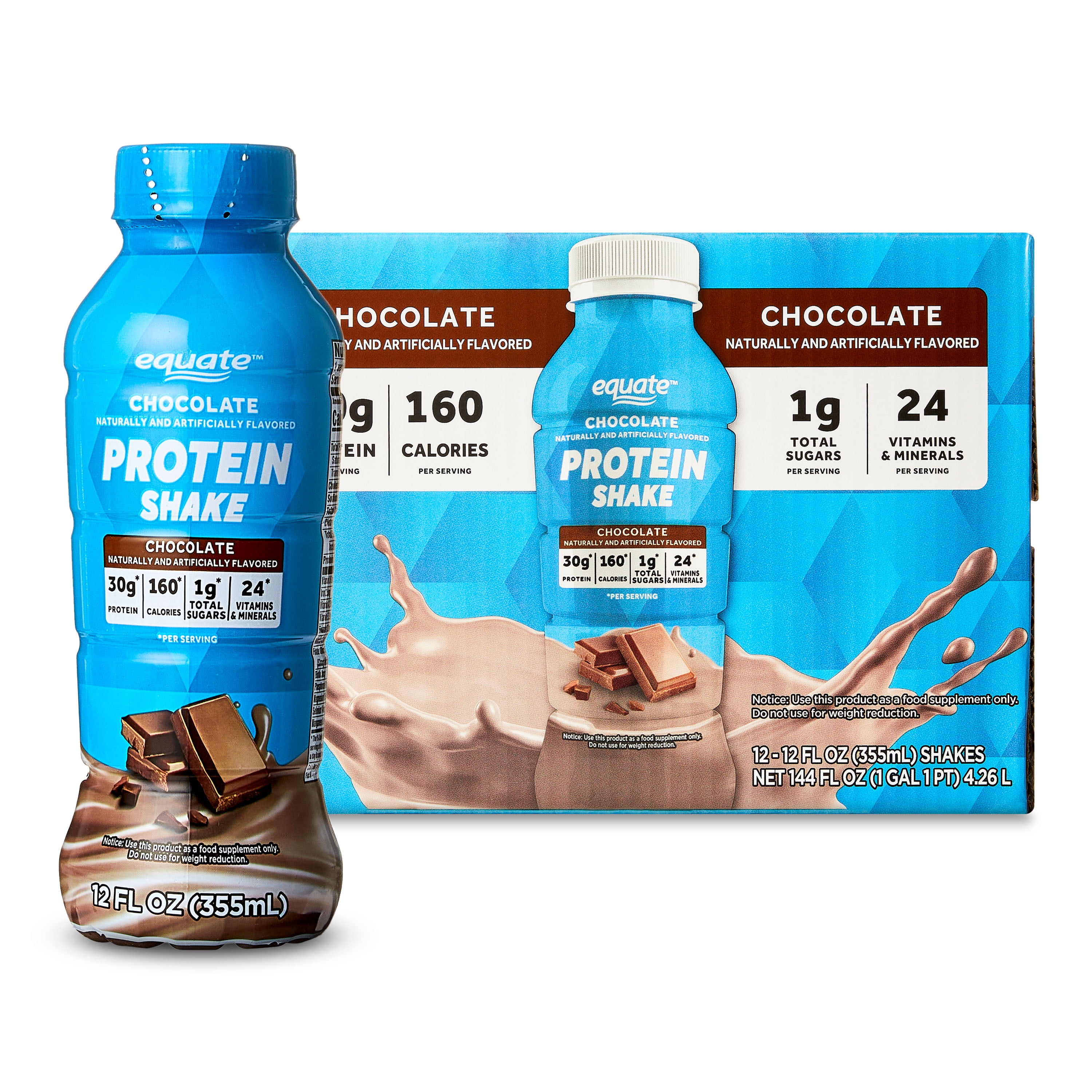 Brandclub - Equate Protein Shakes, Chocolate, 12 fl oz, 12 Count