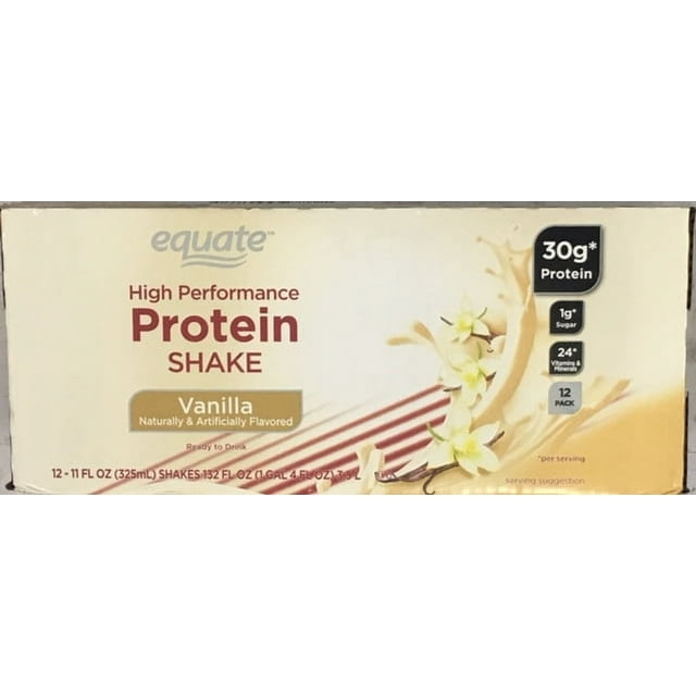 Equate High Performance Protein Shake, Vanilla, 11 fl oz, 12 Ct ...