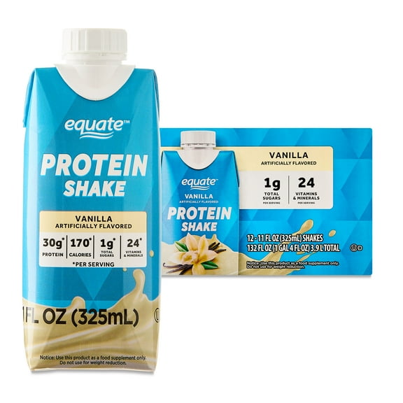 Equate Protein Shakes Vanilla 12 fl oz 12 Count High Protein 30g Low ...