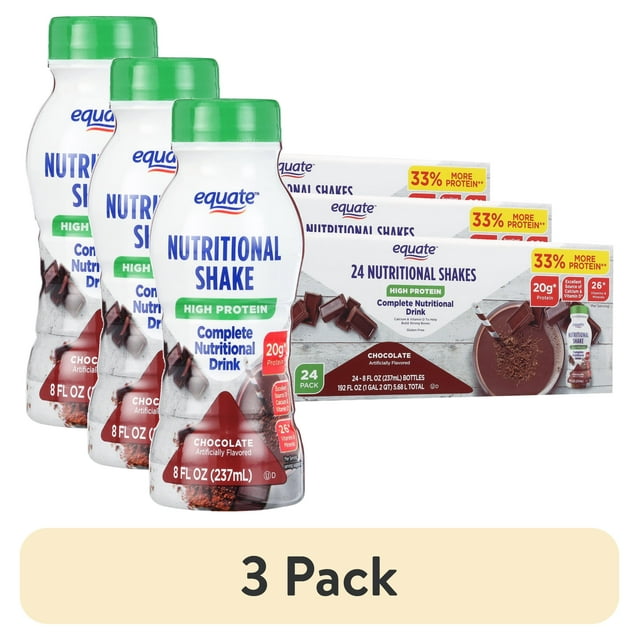 (3 pack) Equate High Protein Complete Nutritional Shake, Calcium and ...