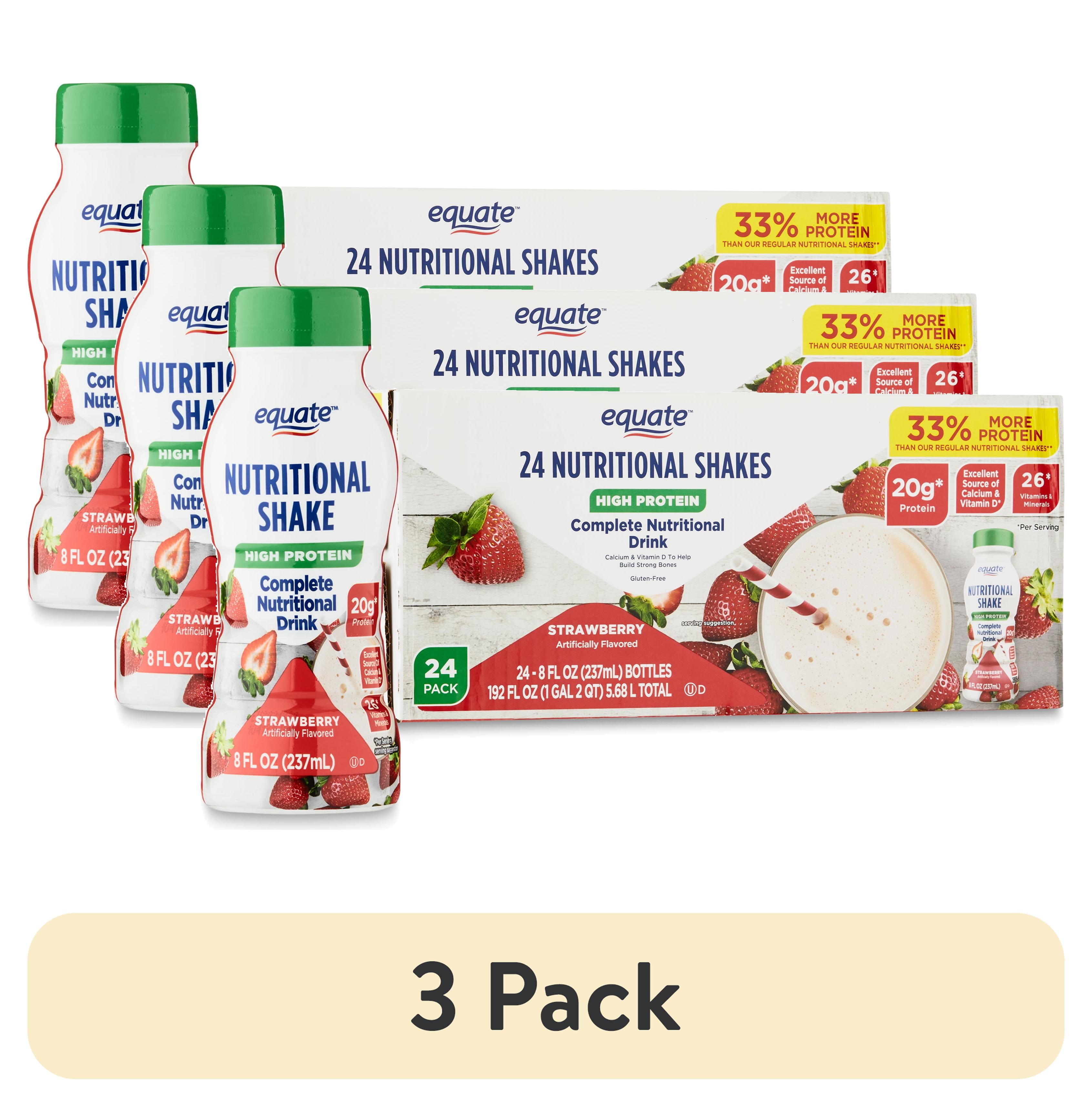 (3 pack) Equate High Protein Nutritional Shake, Strawberry, 8 fl oz, 24 ...