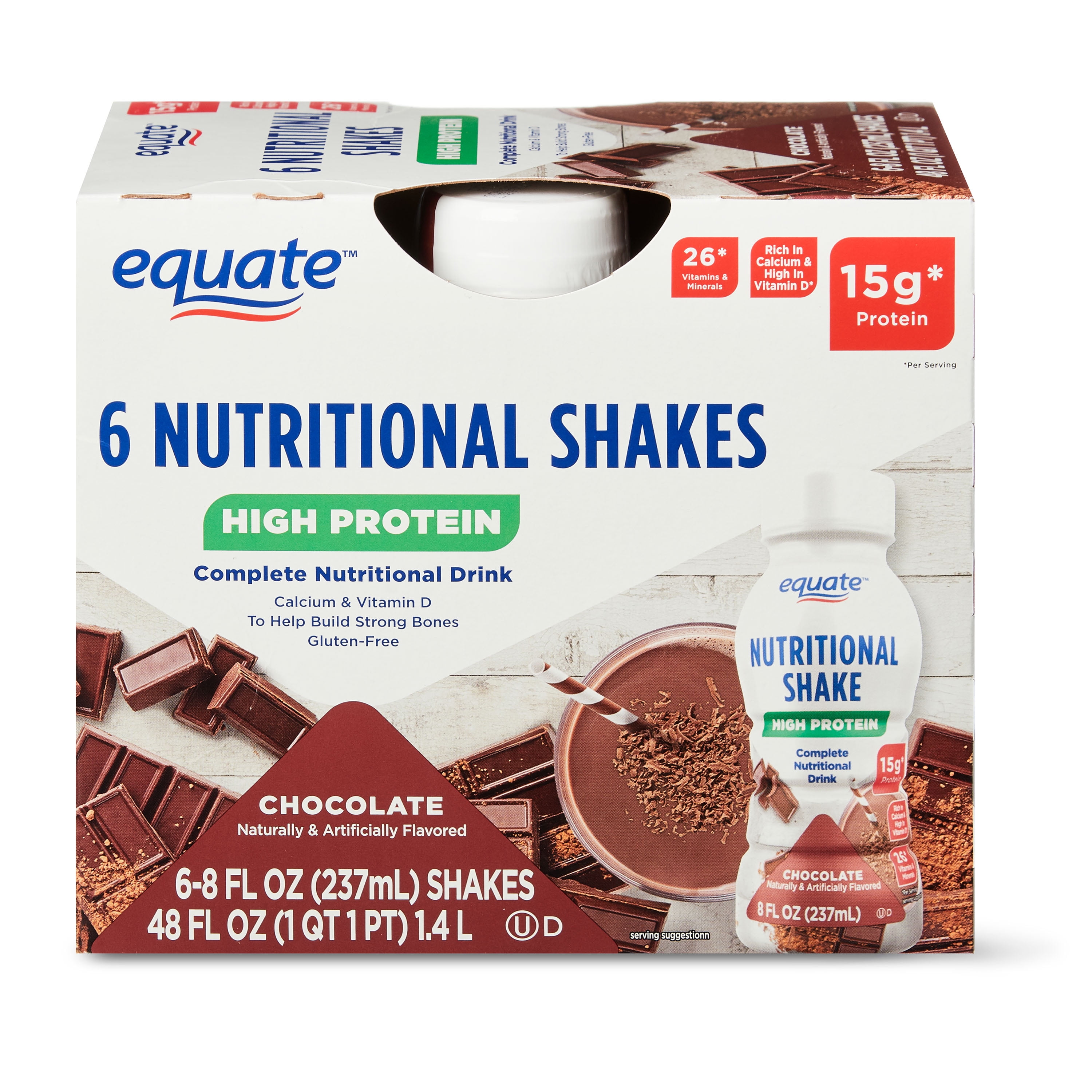 Equate High Protein Nutritional Shakes, Chocolate, 15g Protein, 8 fl oz ...