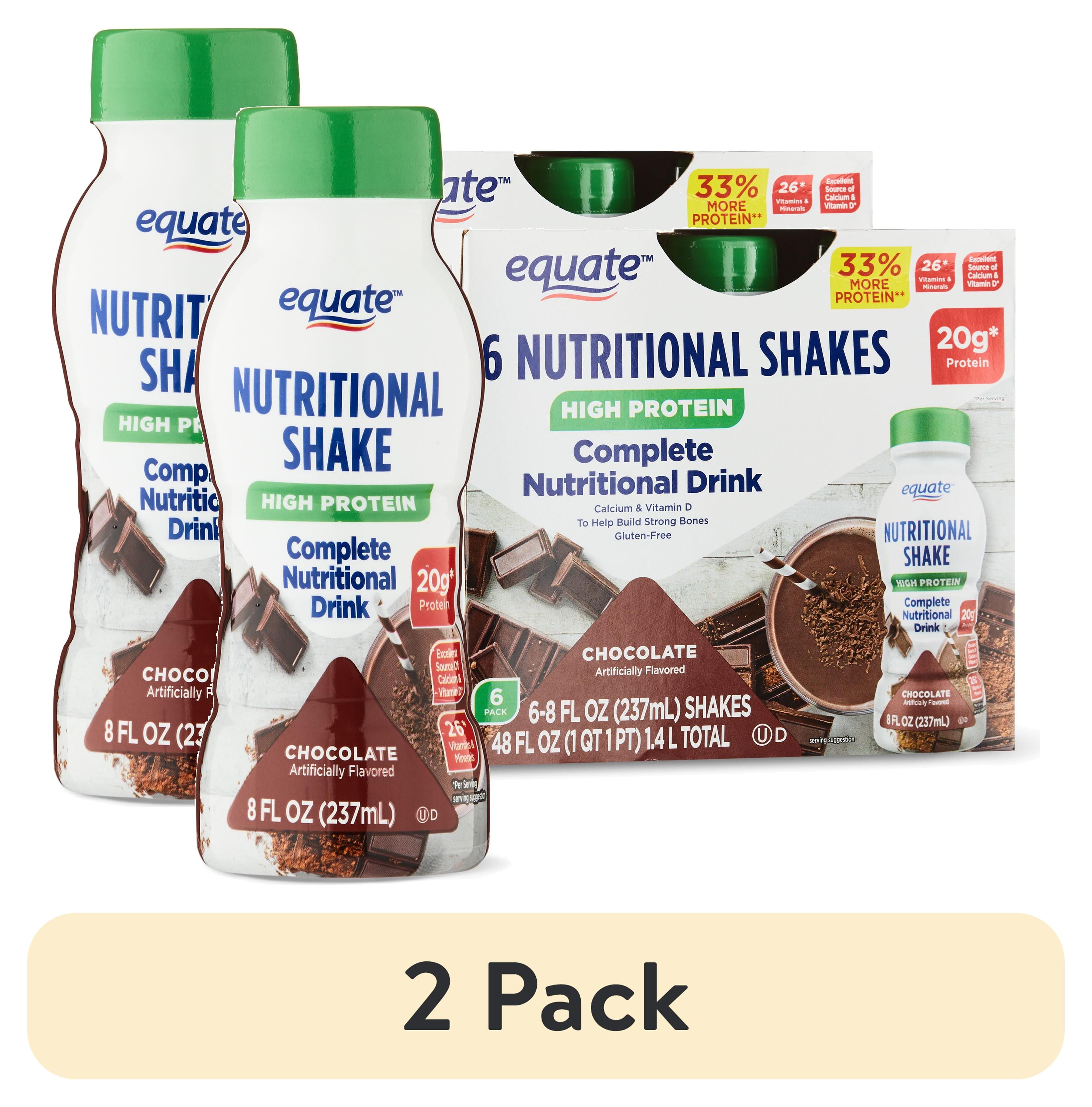 (2 pack) Equate High Protein Nutritional Shakes, Chocolate, 8 oz, 6 ...