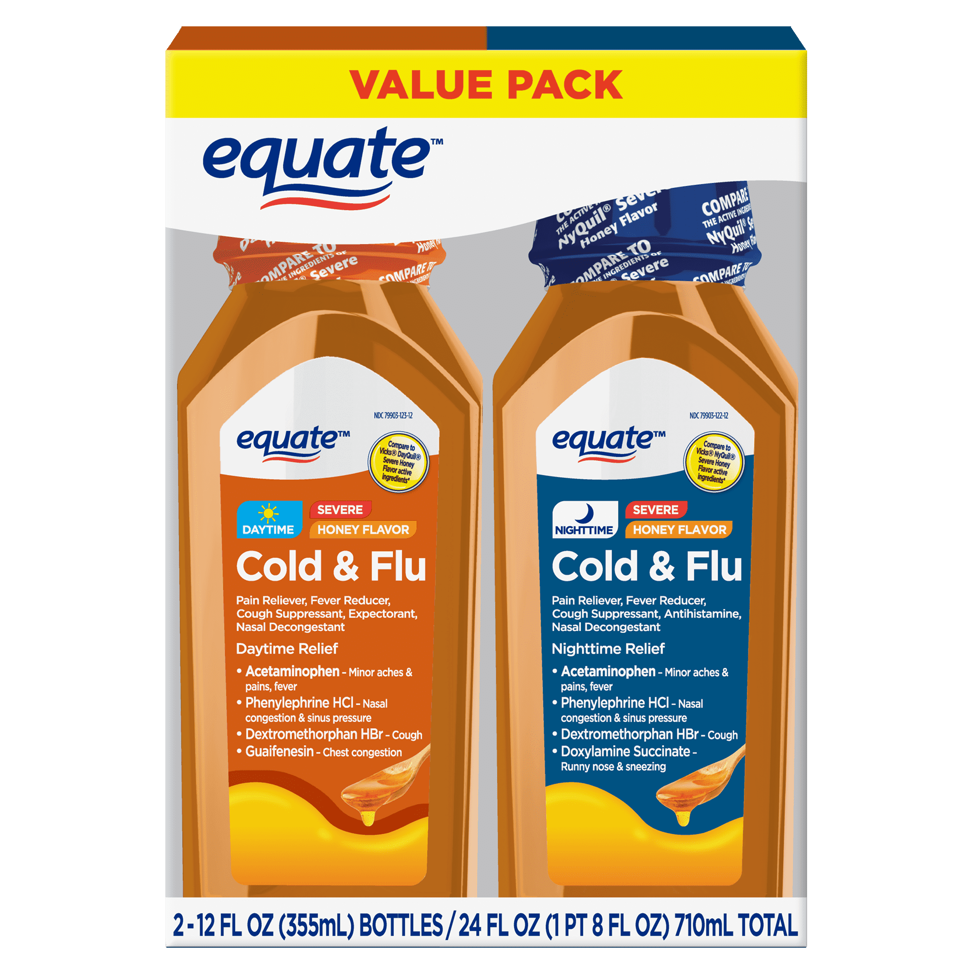 Equate Honey Flavor Daytime and Nighttime Severe Cold and Flu Relief ...