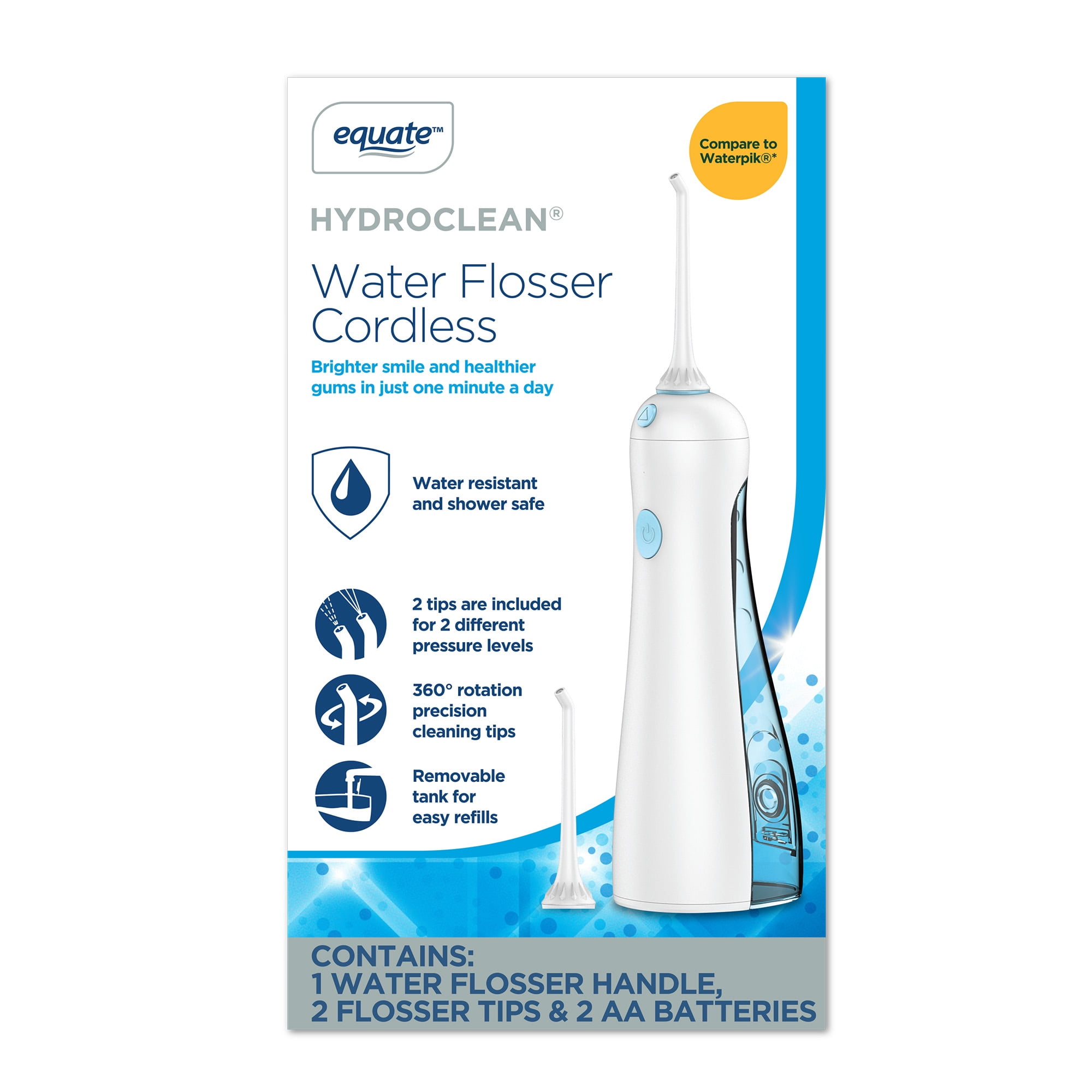 Equate HydroClean Cordless Water Flosser with Removable Tank, 2 ...