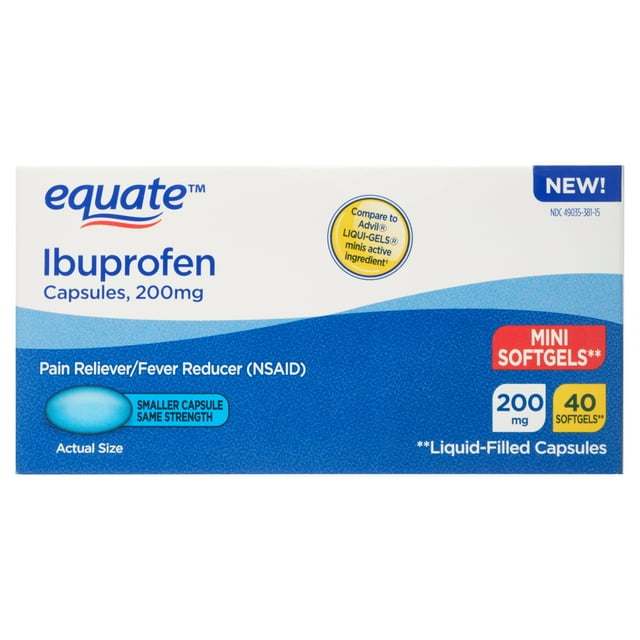 Equate Ibuprofen Pain Relief & Fever Reducer Mini Liquid Filled Softgel ...