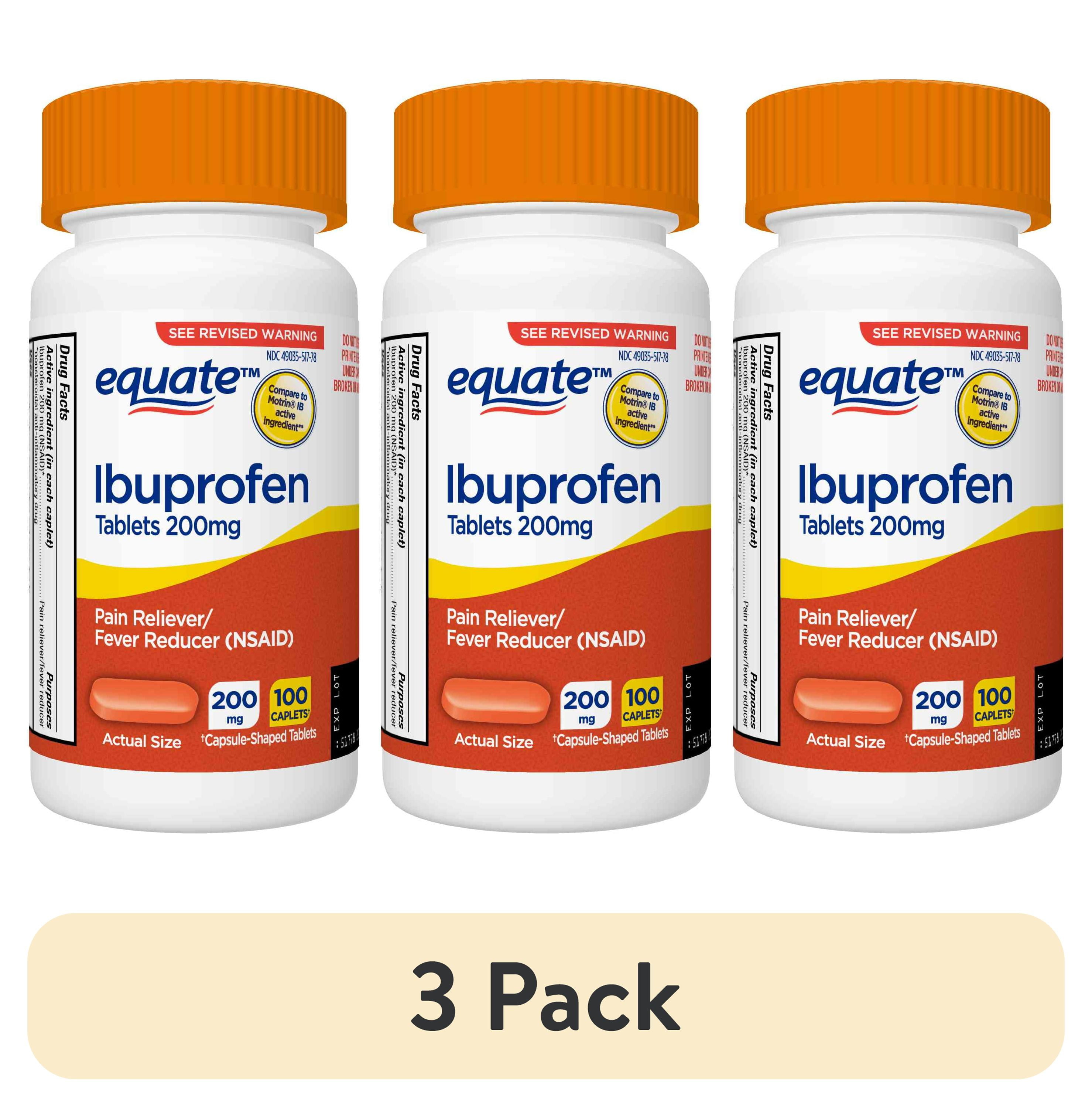 (3 pack) Equate Ibuprofen Tablets 200 mg, Pain Reliever and Fever ...