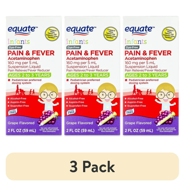 (3 pack) Equate Infants' Pain and Fever, Acetaminophen 160 mg per 5 mL ...