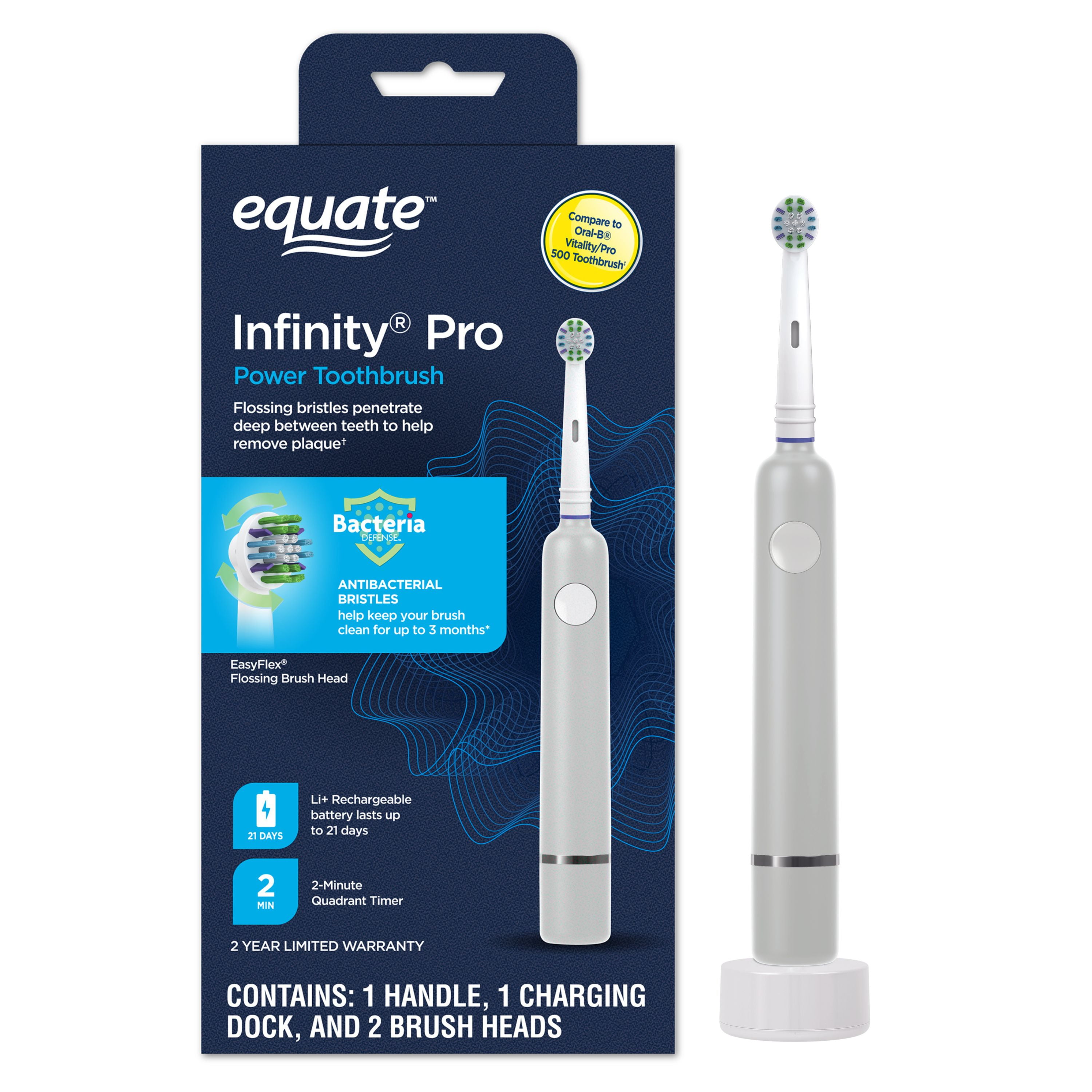 Equate Infinity Pro Rechargeable Toothbrush, Bacteria Defense Bristles ...