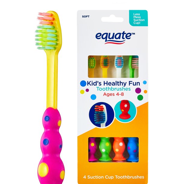Equate Kid’s Healthy Fun Manual Toothbrushes with Suction Stand, Soft ...
